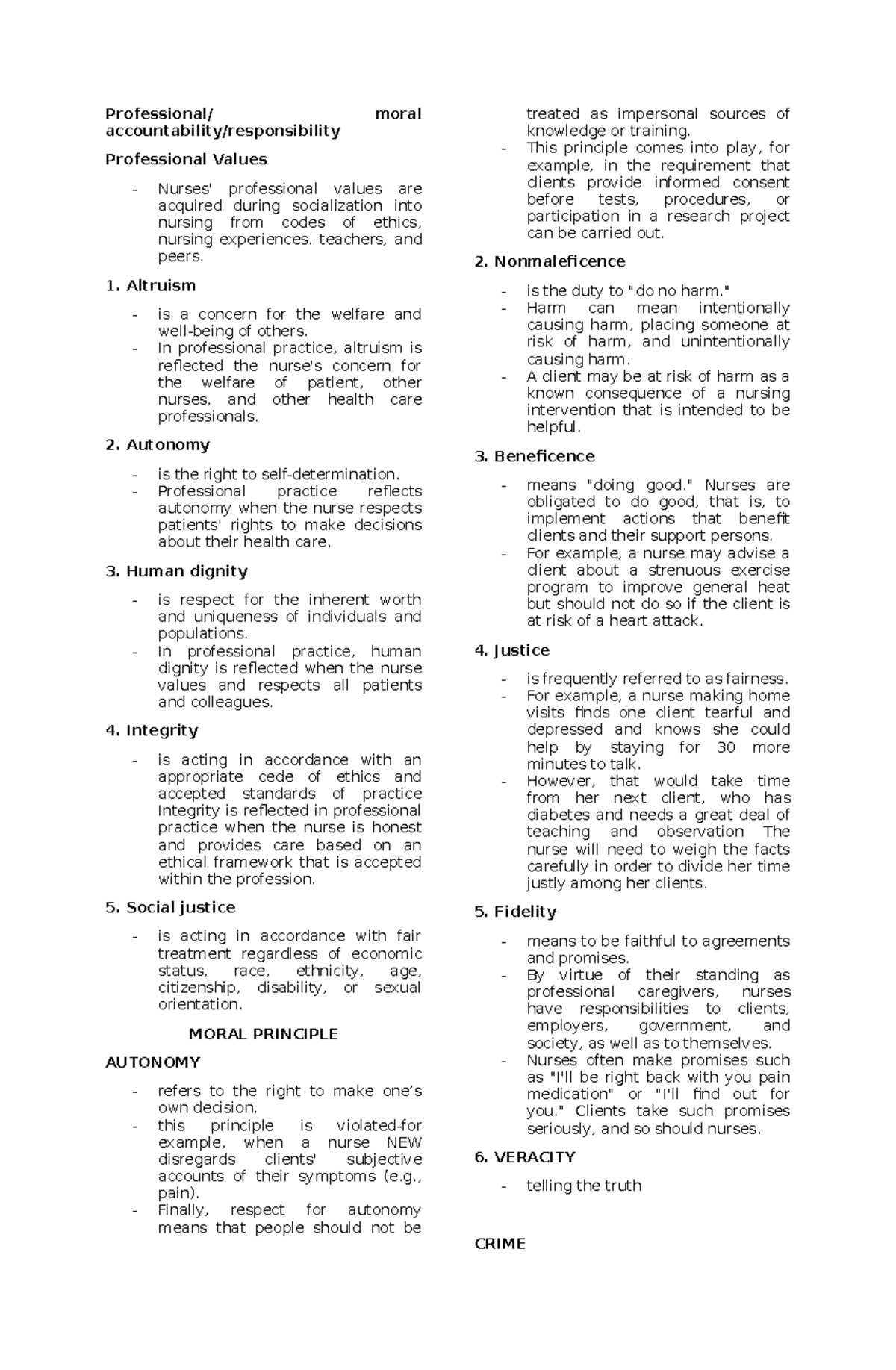 Fundamentals of Nursing: Professional Values & Ethics - LEC - Studocu