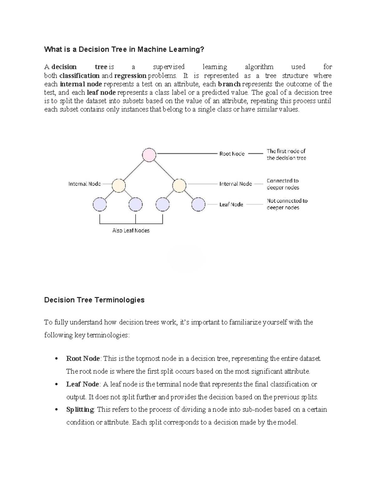 Decision Tree Overview in ML: Key Concepts & Terminologies - Studocu