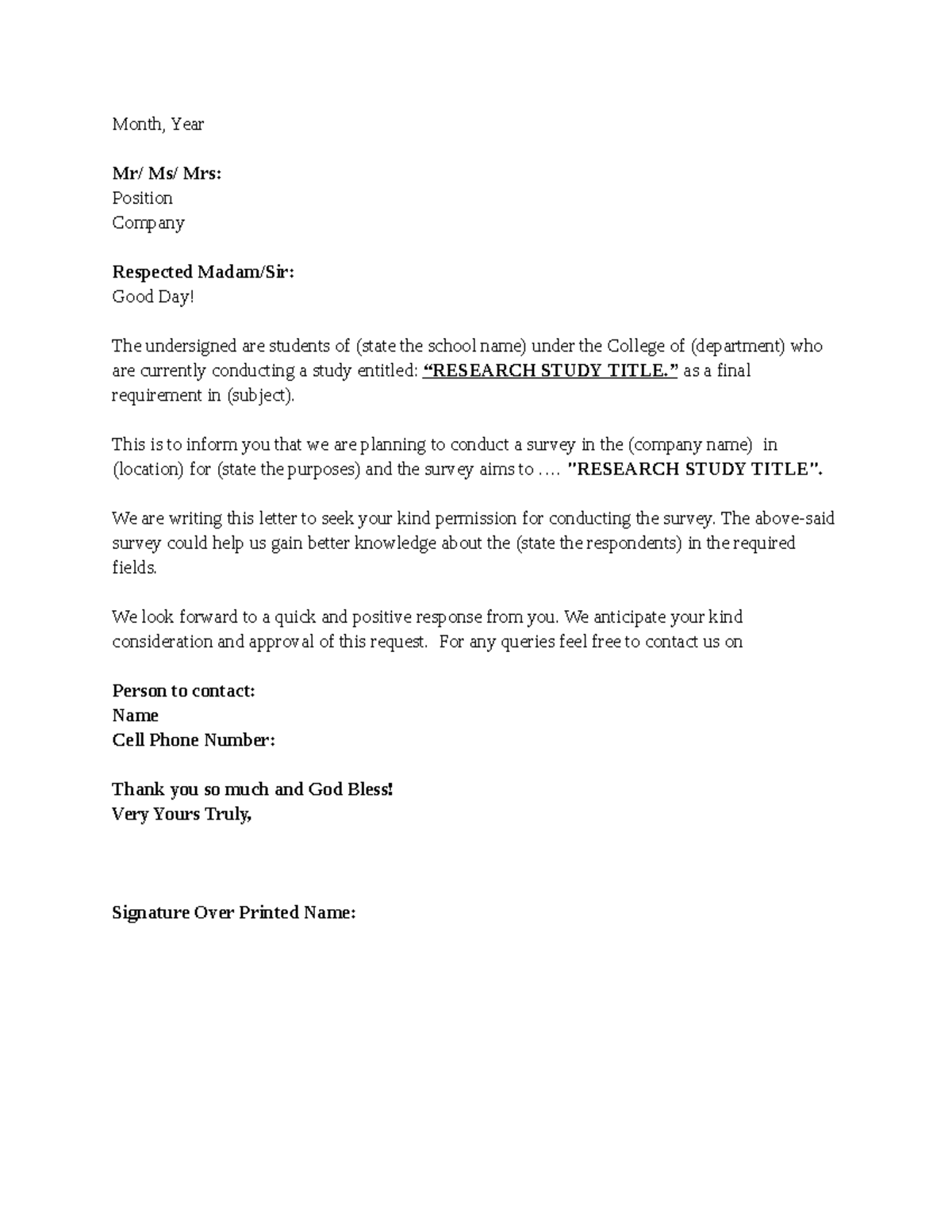 Letter of Request Example for Research Study - Final Requirement - Studocu