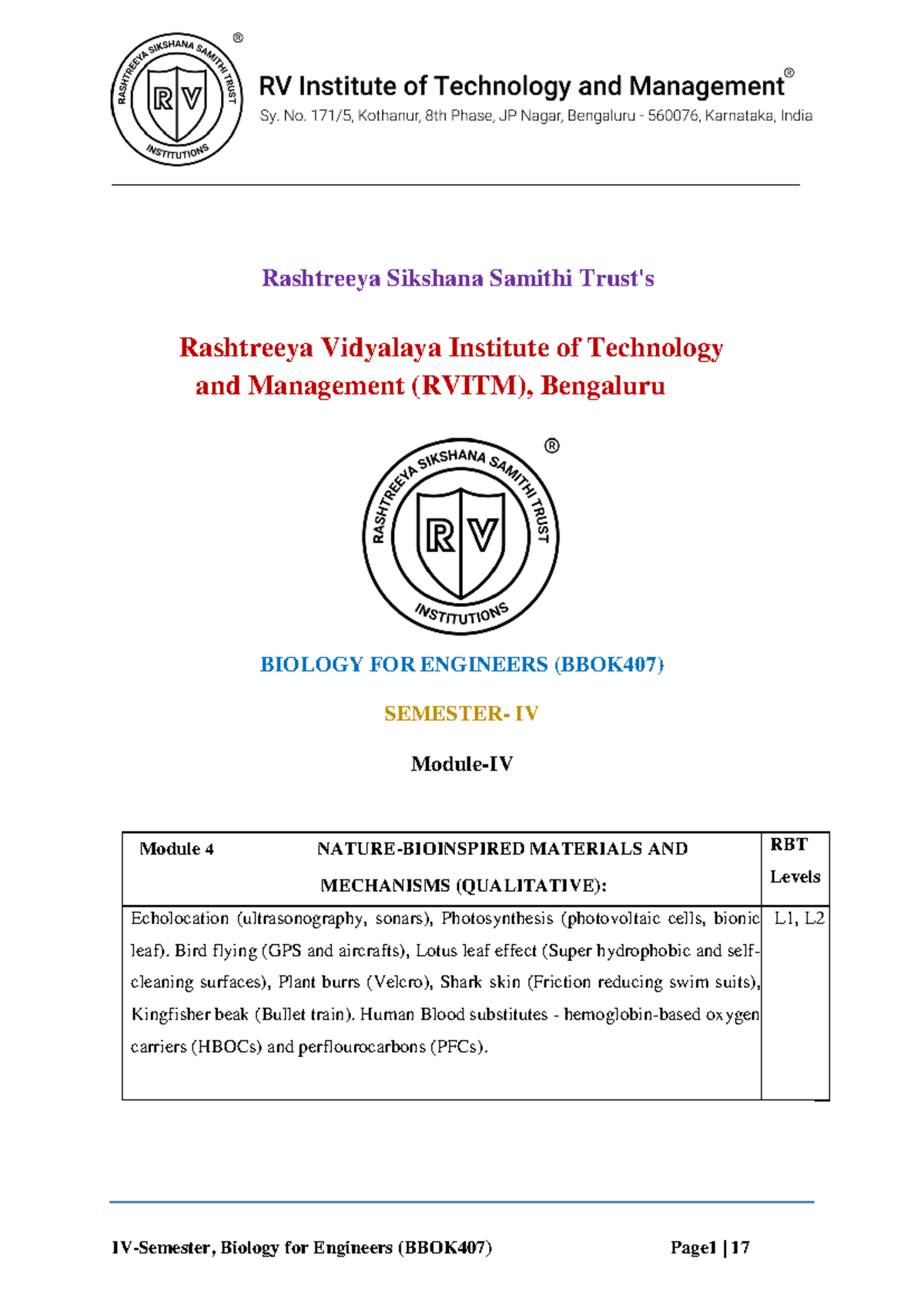 BBOK407 - Module 4: Biology for Engineers - Materials & RBT Mechanisms ...
