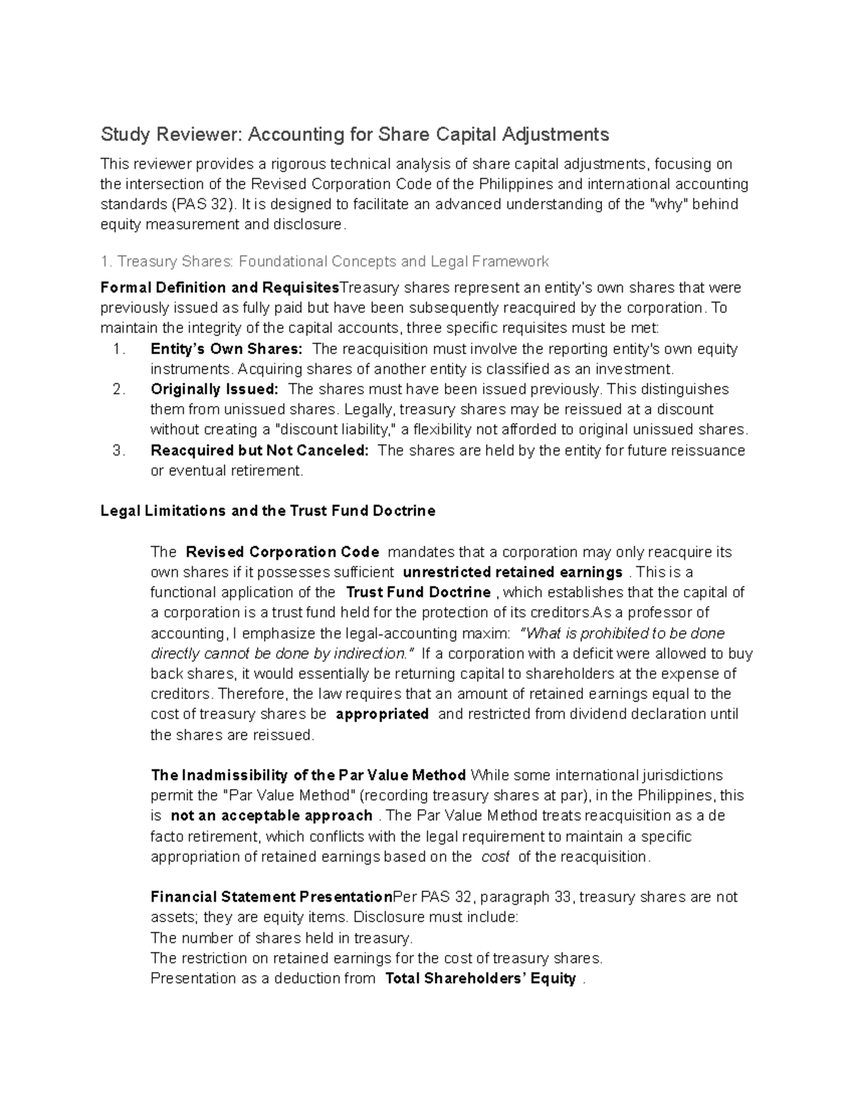 Shareholders Equity Analysis: Accounting for Treasury Shares (ACC 101 ...