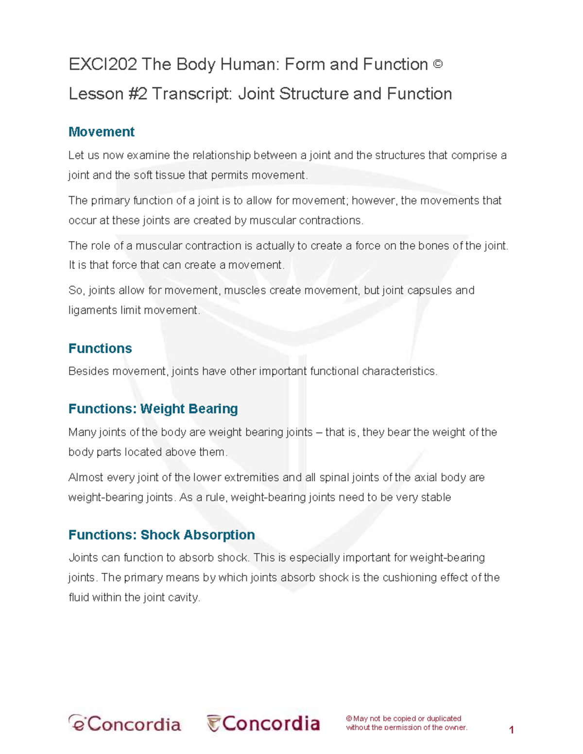 EXCI202 The Body Human: Joint Structure & Function Lesson Transcript ...