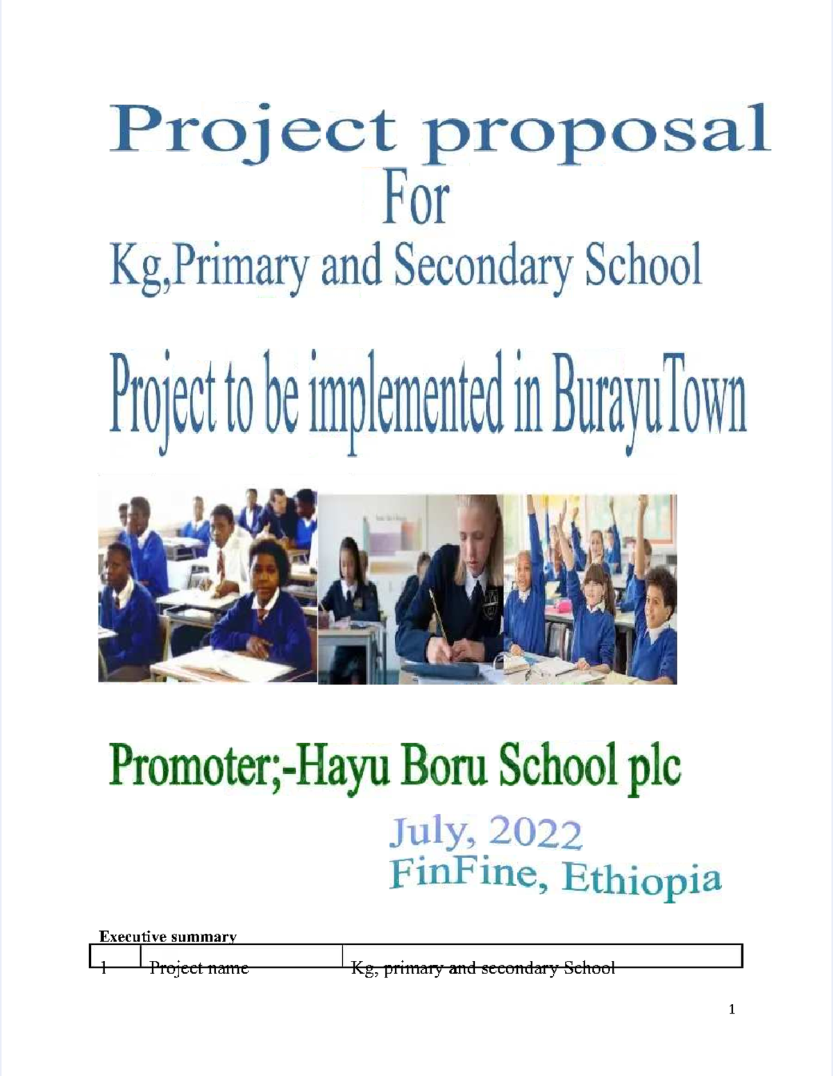 Executive Summary: Project Proposal for KG & Primary School in Burayu ...