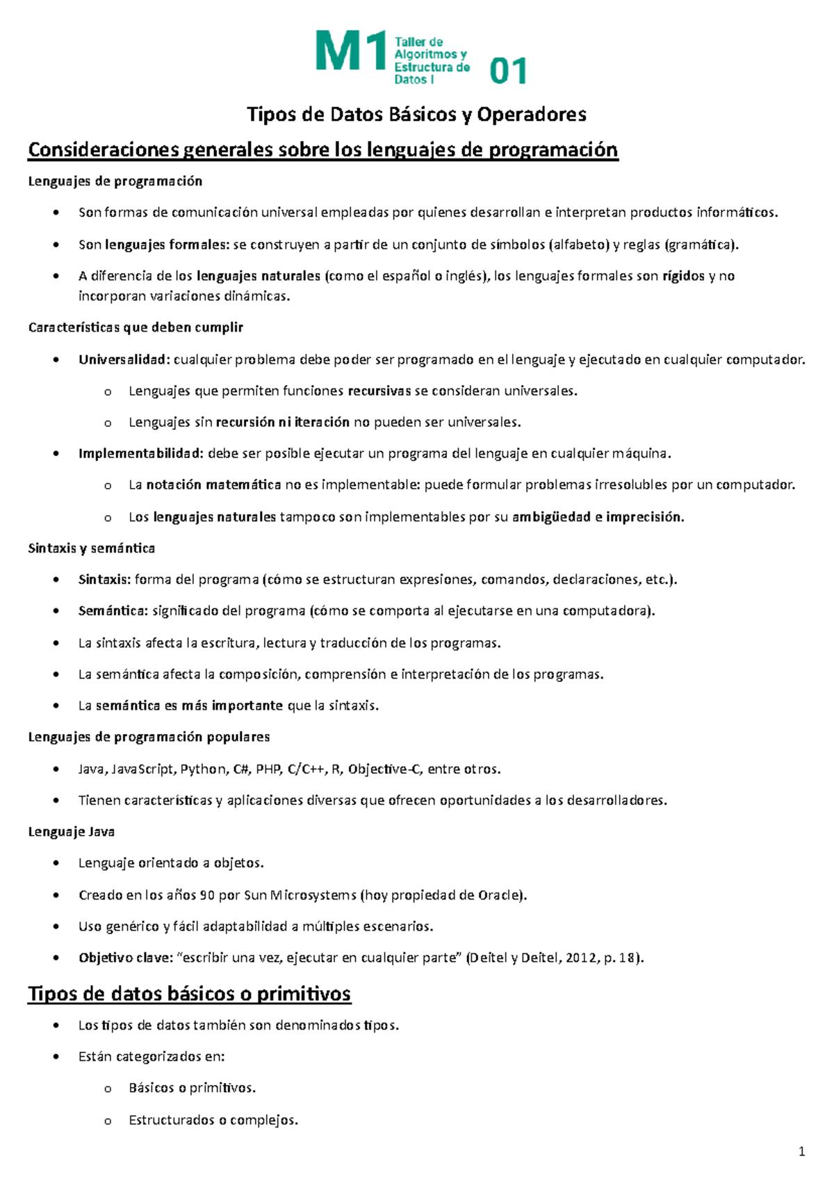 Taller de Algoritmos: Tipos de Datos y Operadores en Java - Studocu