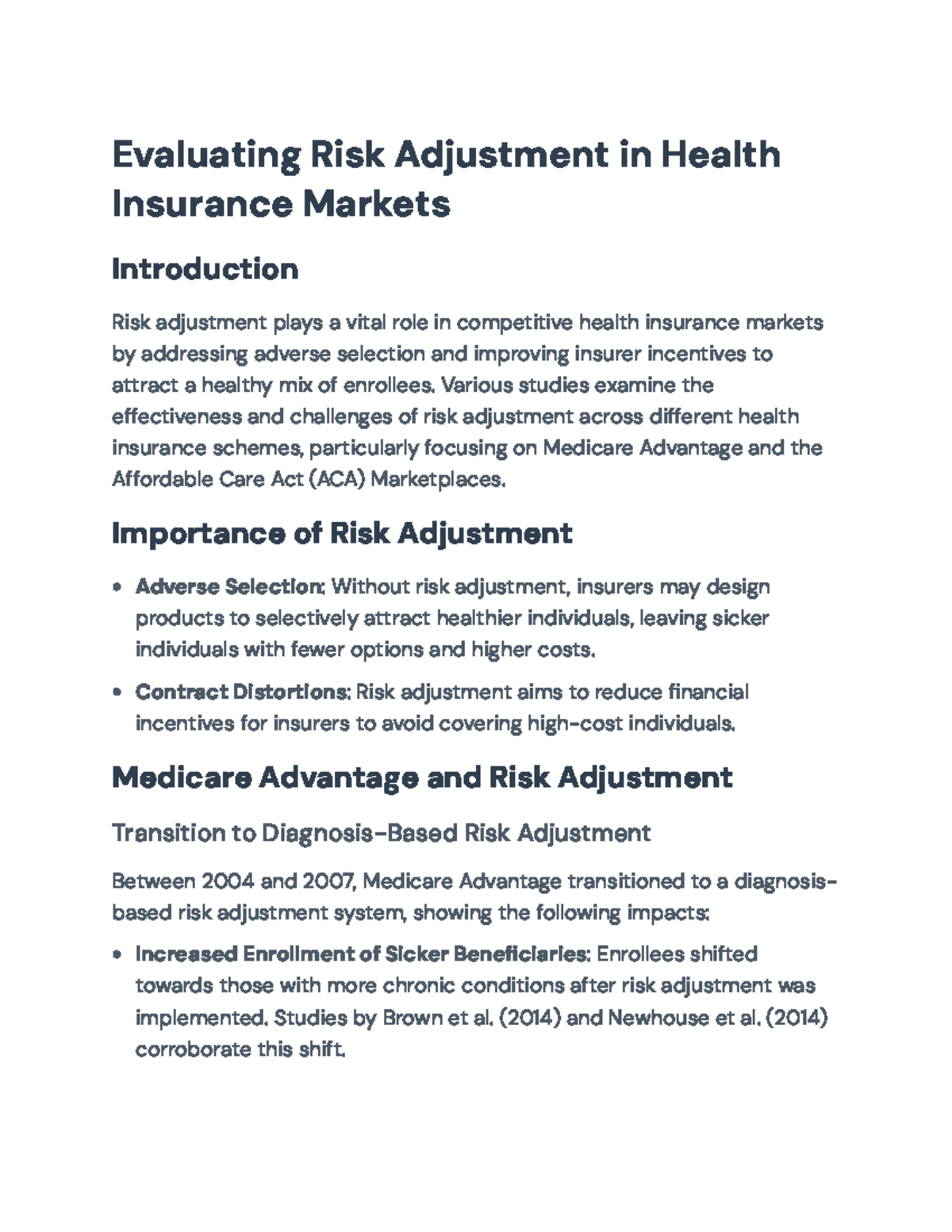Evaluating Risk Adjustment in Health Insurance Markets: Insights ...