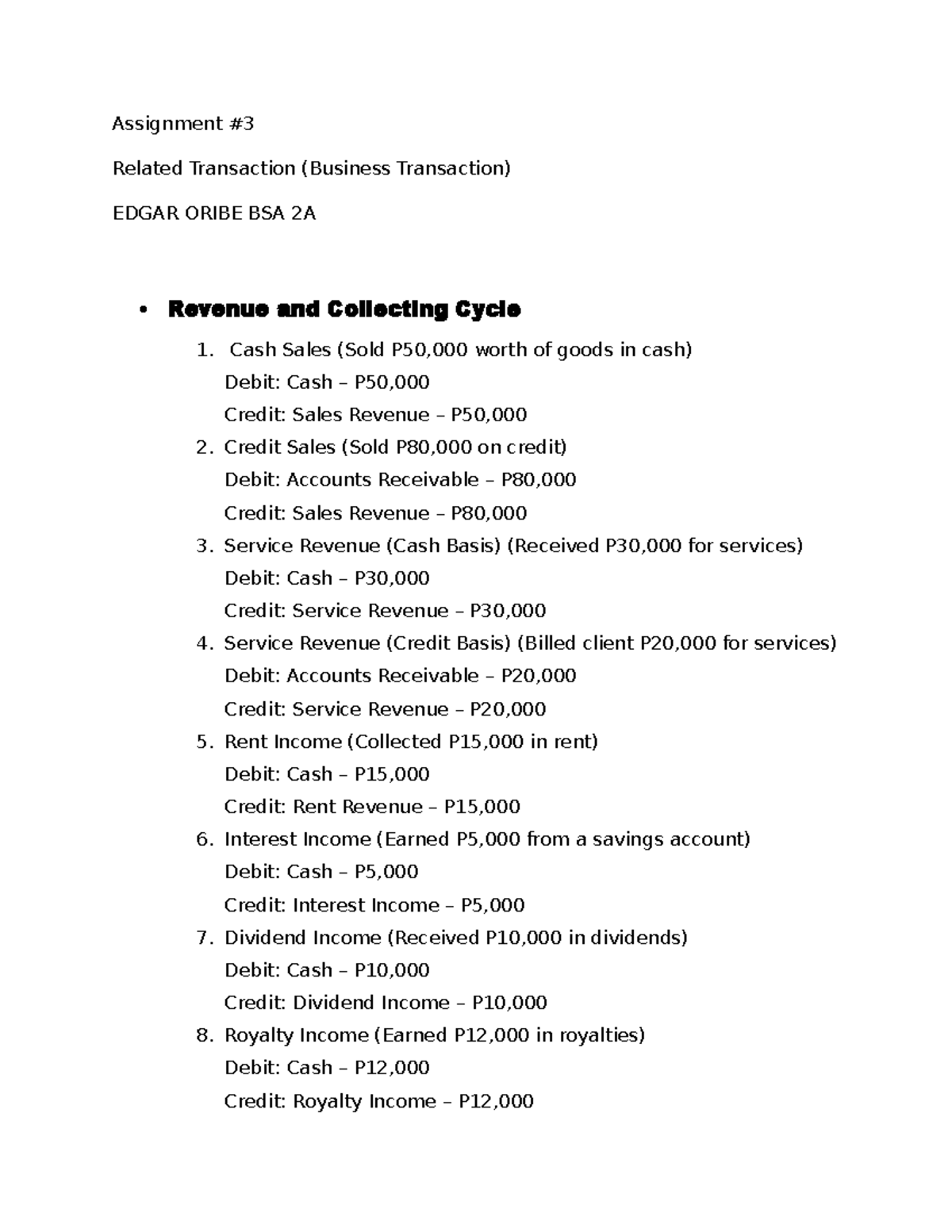 Business Transactions and Cycles Overview - BSA 2A Assignment - Studocu