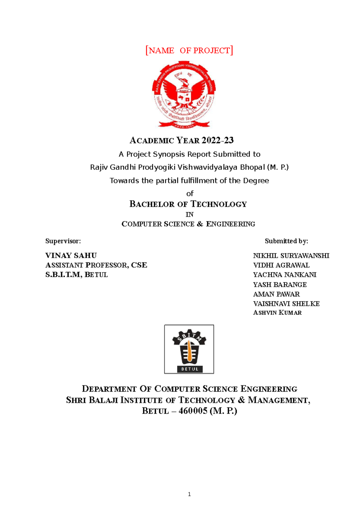 Sample Final Black Book - [NAME OF PROJECT] ACADEMIC YEAR 2022- A ...