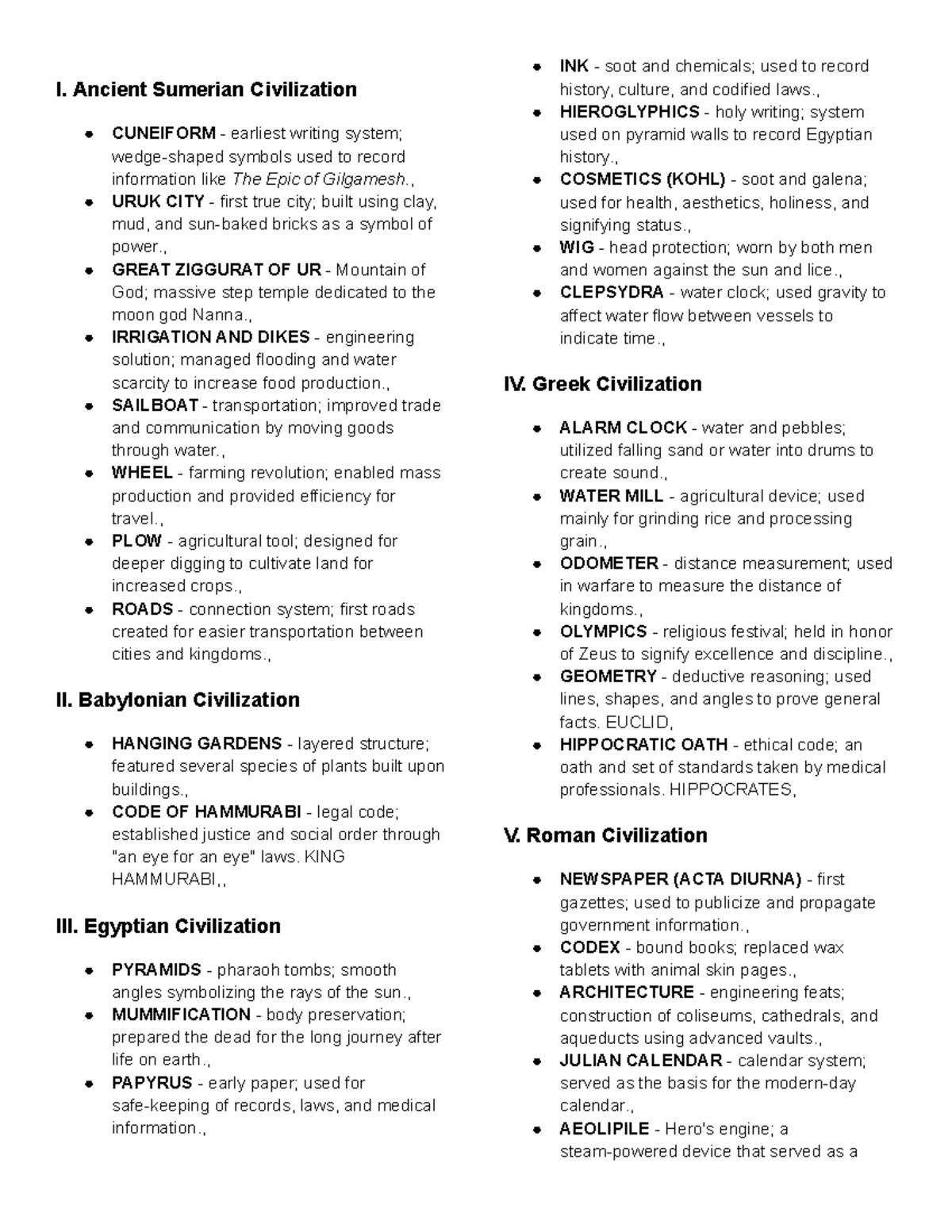 Ancient Civilizations: Innovations and Contributions - STS Q1 - Studocu