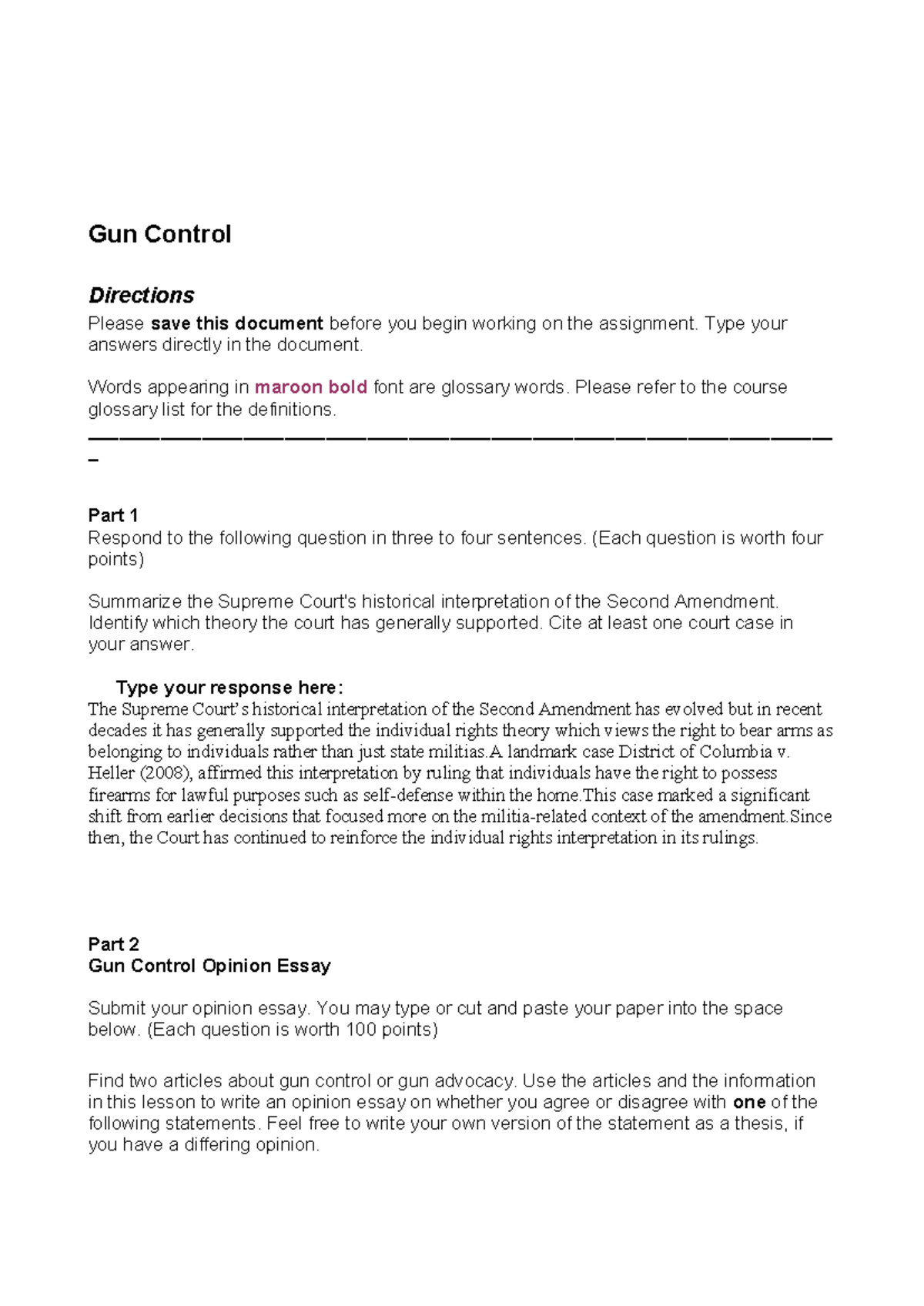 Gun Control Essay (POL101): Analyzing the Second Amendment and Advocacy ...