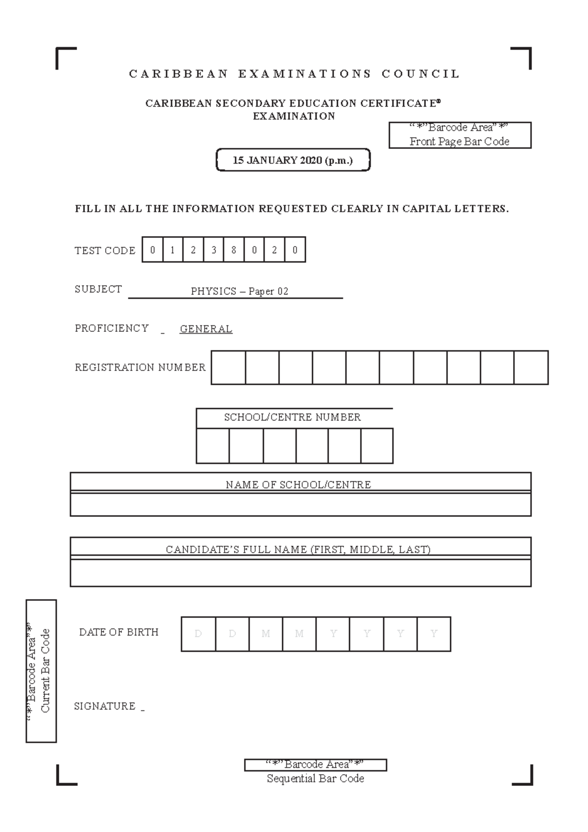 CSEC PHYSICS Paper 02 Exam - January 2020 (Test Code 0802020) - Studocu