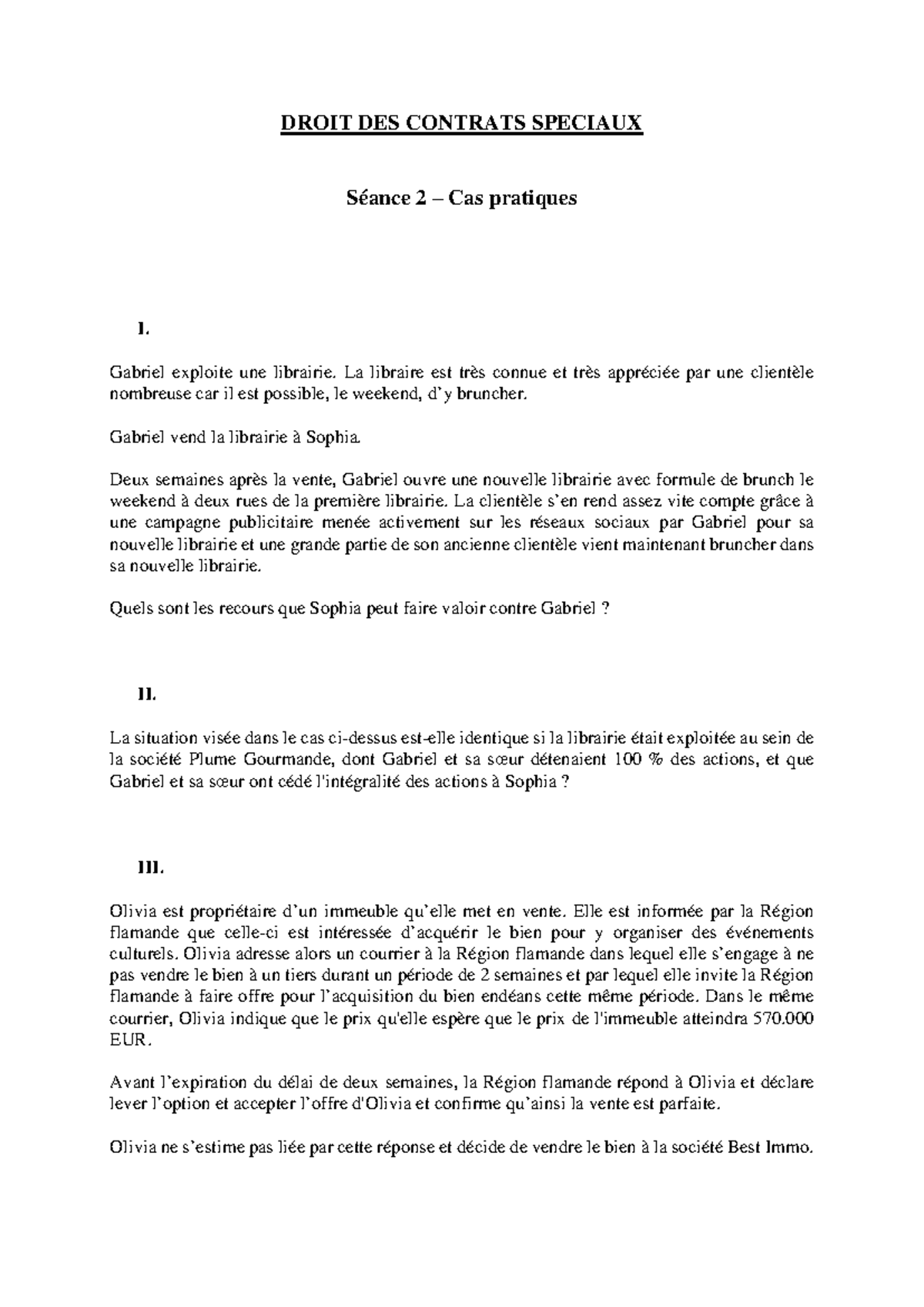 DROIT DES CONTRATS SPECIAUX - Cas Pratiques Séance 2 (15 fév 2026 ...