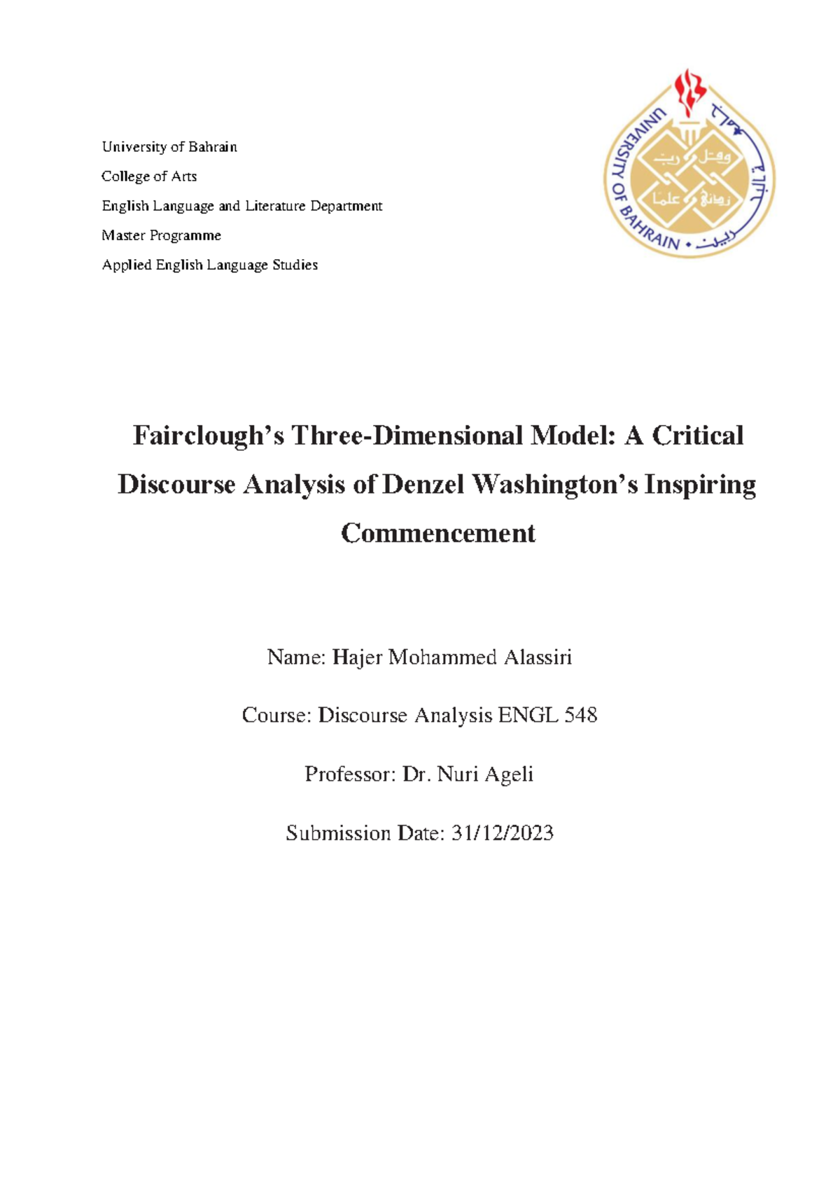 Discourse Analysis of Denzel Washington's Commencement Speech (ENGL 548 ...