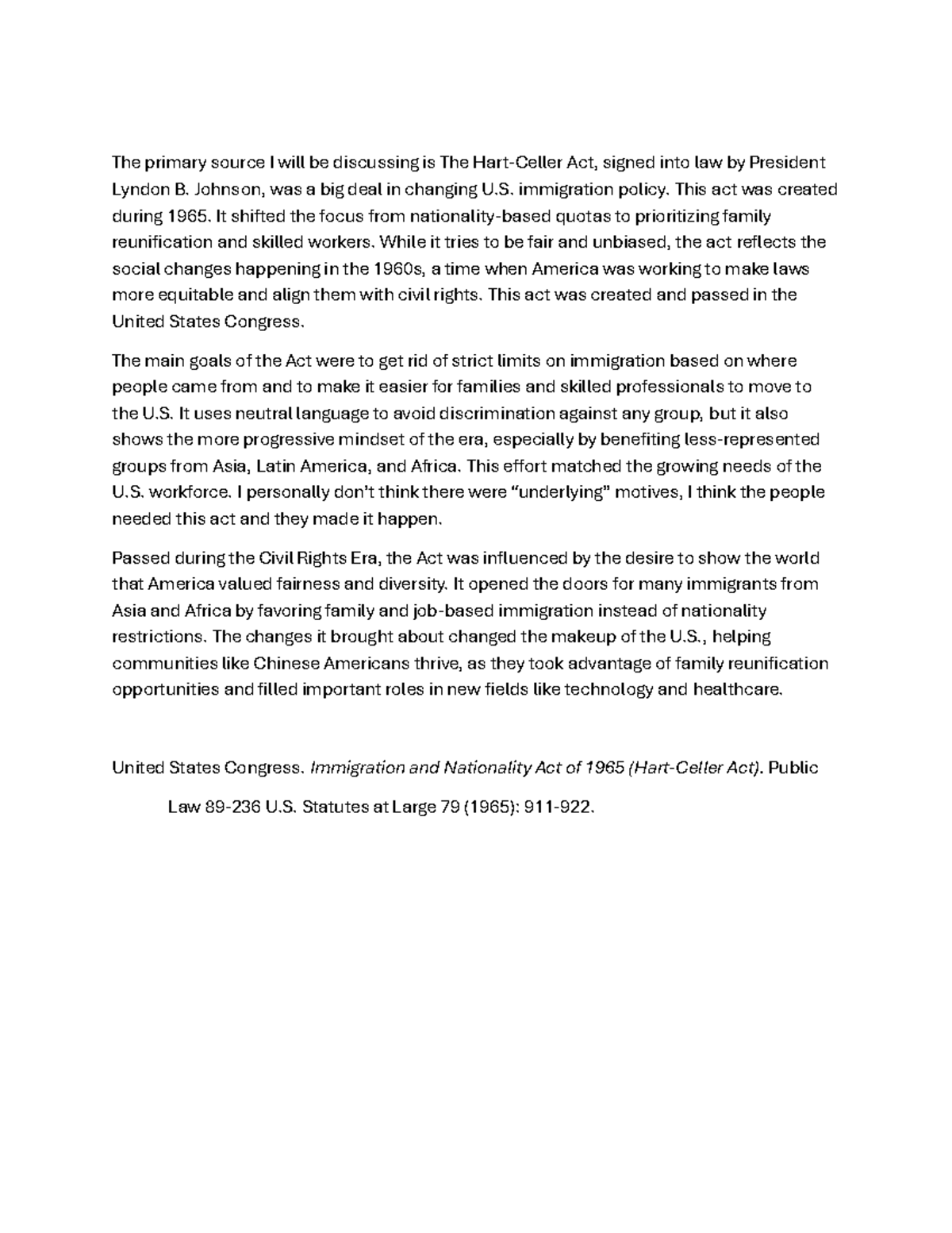 HIST DISC #5 - The Impact of the 1965 Immigration Act on U.S. Policy ...