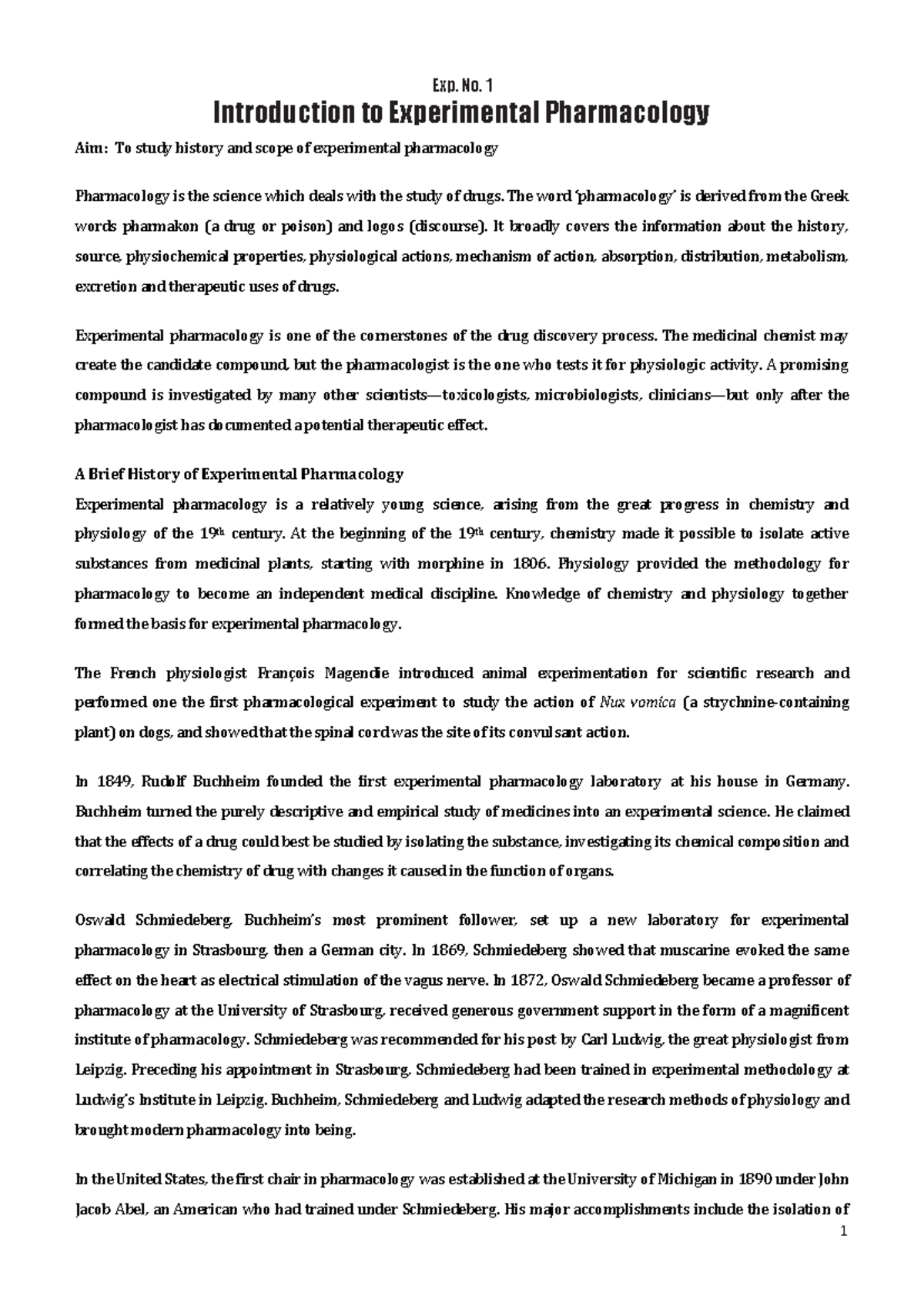 Exp 1: Introduction to Experimental Pharmacology Insights and Scope ...