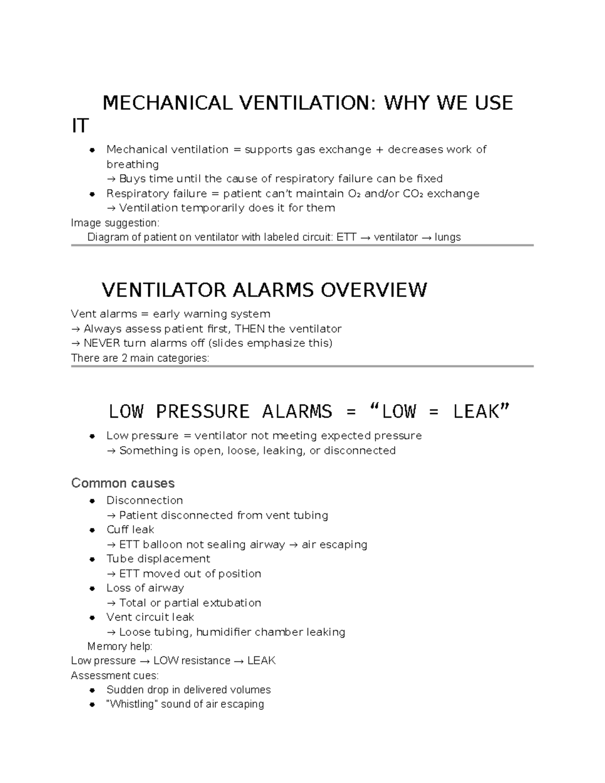 MECHANICAL VENTILATION: ALARMS, MODES, AND NURSING CARE - Studocu