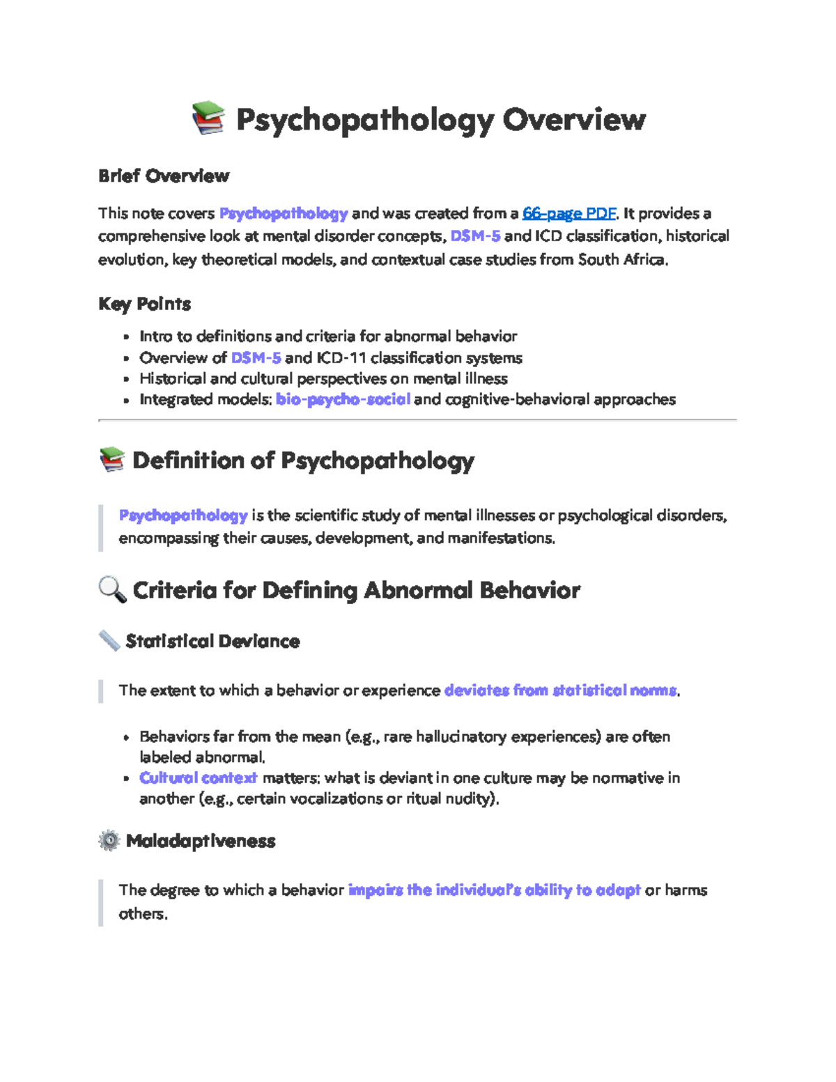 Psychopathology Overview: Concepts and Classifications - Studocu