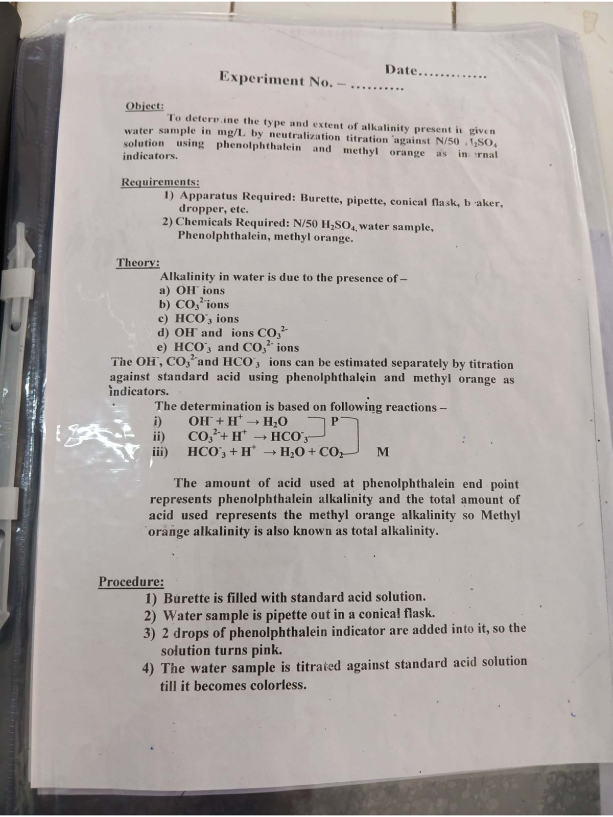 Experiment on Alkalinity Determination in Water Sample (CHEM 101) - Studocu