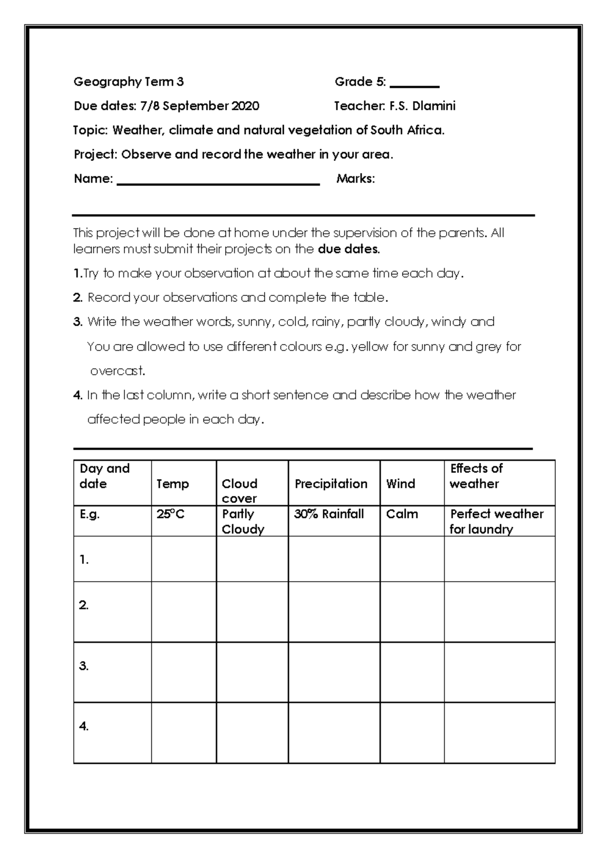 Geography Project: Weather and Climate Observations - Term 3 - Studocu