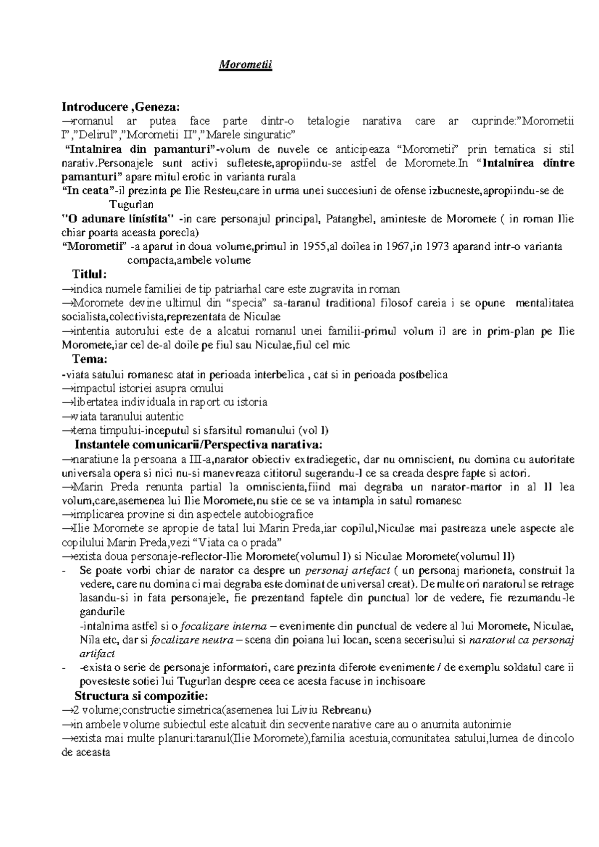 Morometii - eseu - Morometii Introducere ,Geneza: →romanul ar putea ...