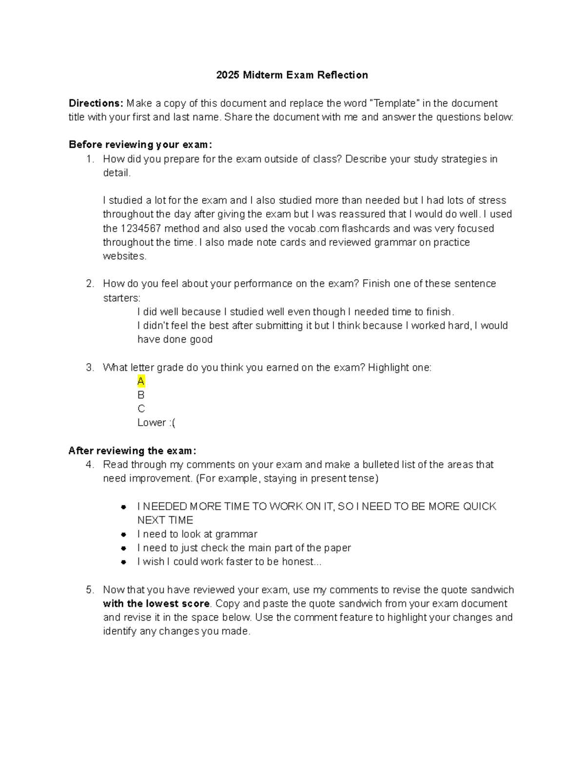 2025 Midterm Exam Reflection: Strategies and Performance Review - Studocu