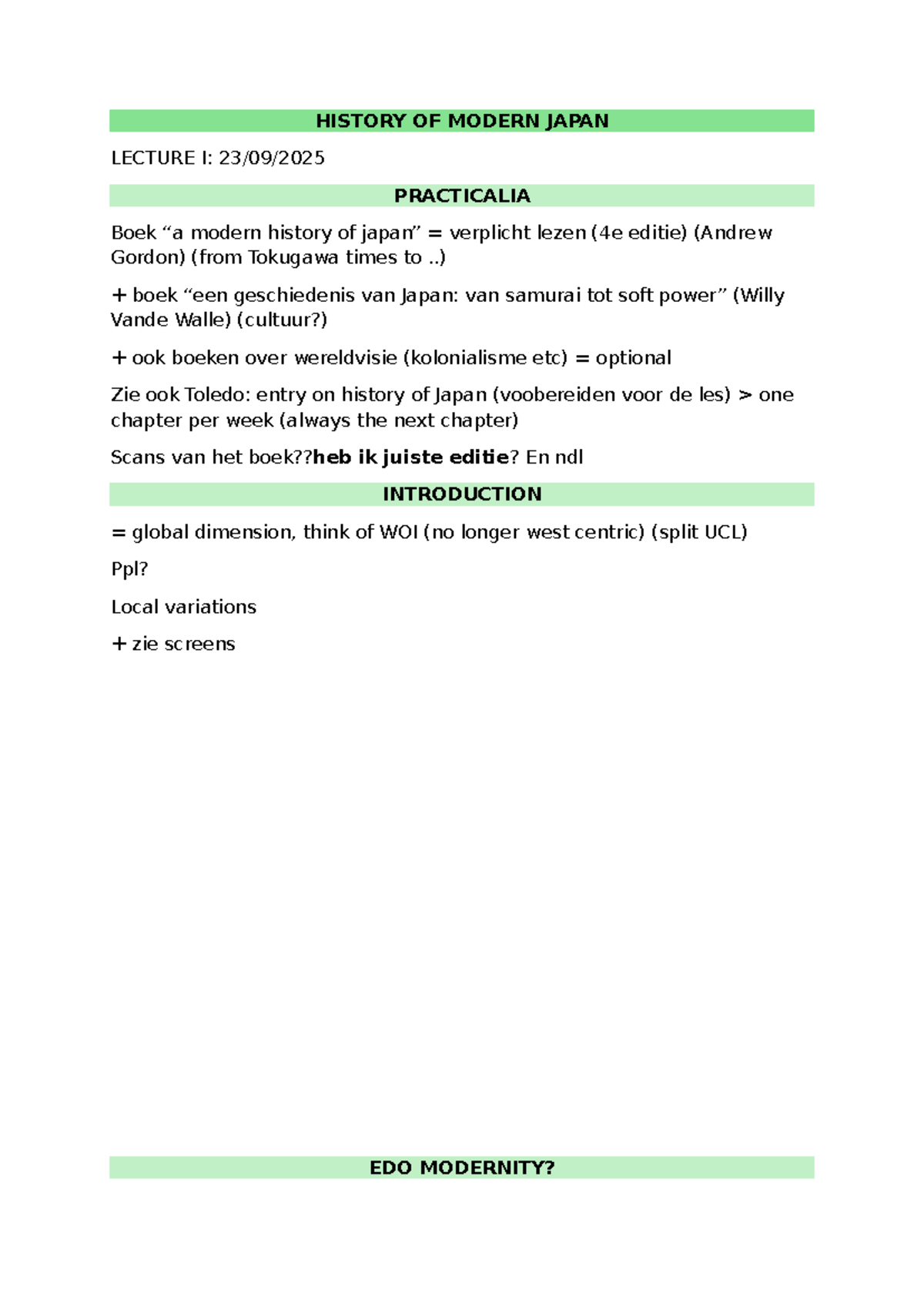 HISTORY OF MODERN JAPAN LECTURE I: EDO TO MEIJI TRANSITION - Studocu