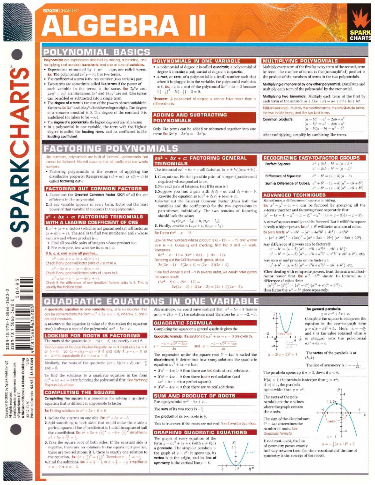 ALGEBRA II SPARKCHARTS: POLYNOMIALS AND CONIC SECTIONS - Studocu