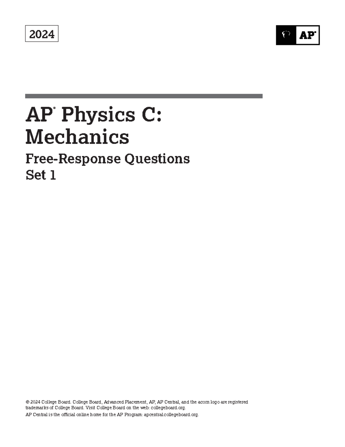 AP24 FRQ Physics C: Mechanics - Free-Response Questions Set 1 - Studocu
