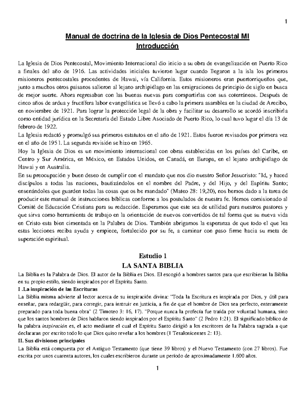 645005470 Manual de Doctrina de la Iglesia de Dios Pentecostal MI - Studocu