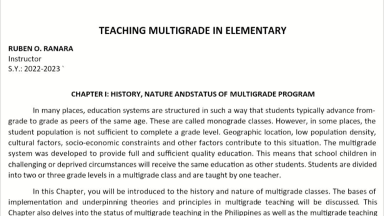 Multigrade Classroom - RUBENO. RANARA Instructor S.: 2022- TEACHING ...