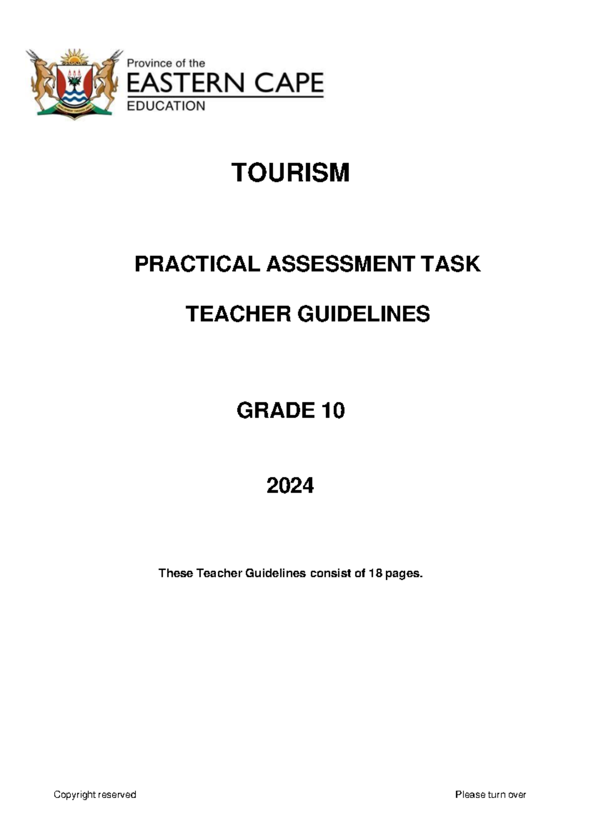 Tourism PAT Gr 10 - 2024: Comprehensive Teacher Guidelines - Studocu