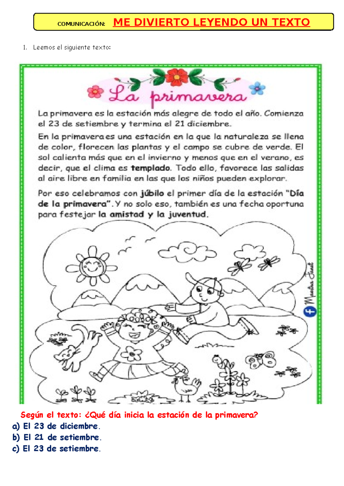 COMUNICACIÓN: Ficha de Lectura sobre la Primavera - Studocu