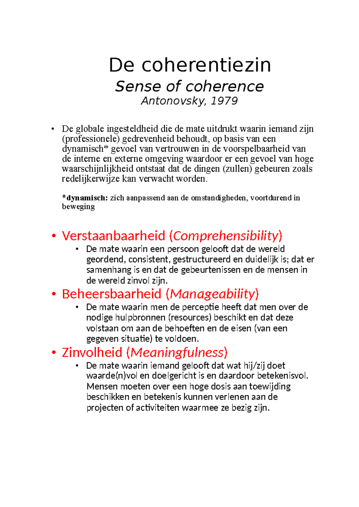 De coherentiezin - Samenvatting Ontwikkelingspsychologie 1: algemene ...