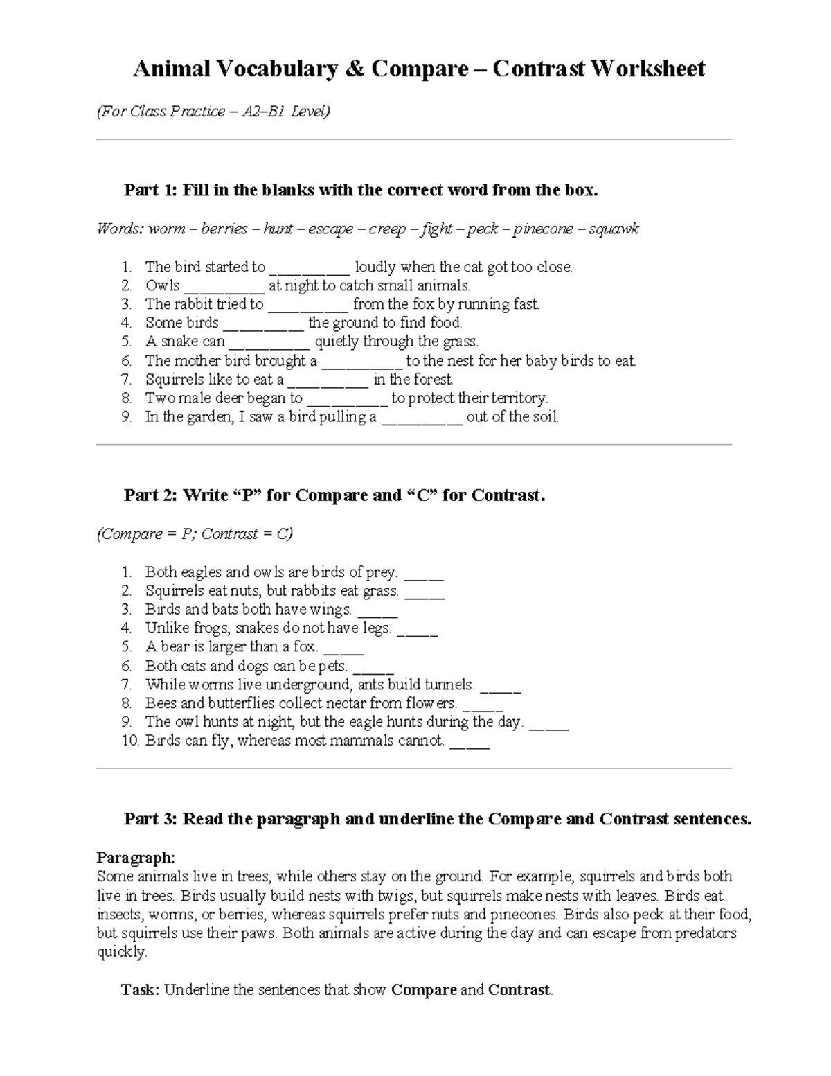 A1 Vocabulary Practice Worksheet: Unscramble & Word Choice - Studocu