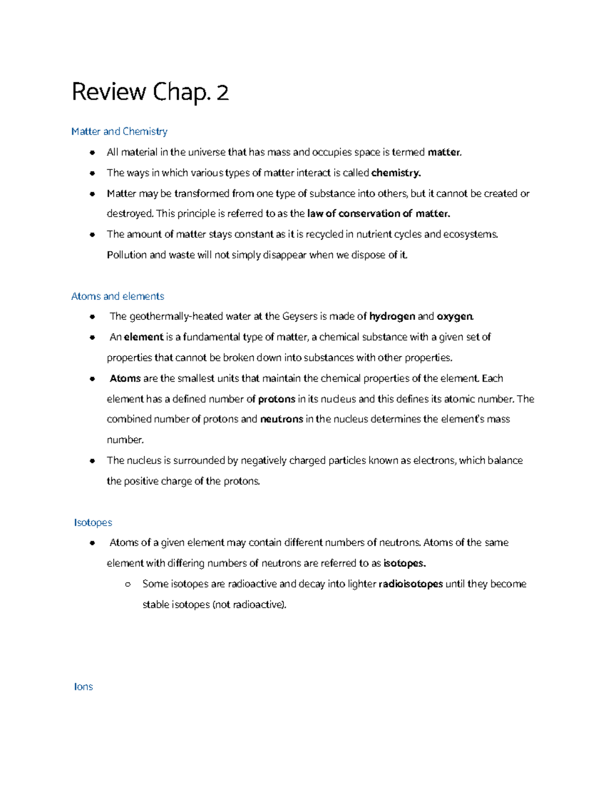 Review of Chapter 2 - Environmental Science Concepts - Studocu