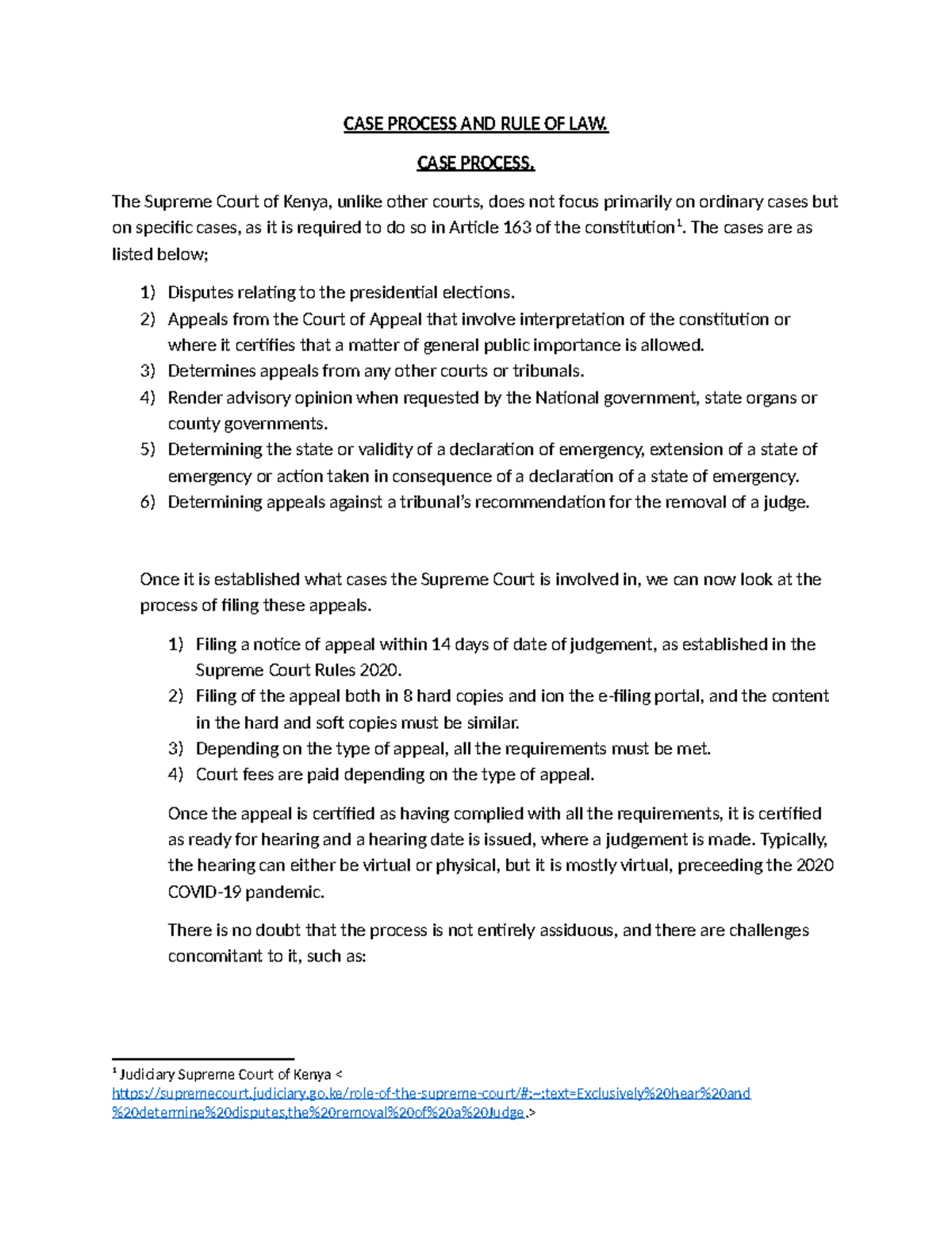 CASE PROCESS AND RULE OF LAW IN KENYA: A COMPREHENSIVE ANALYSIS - Studocu