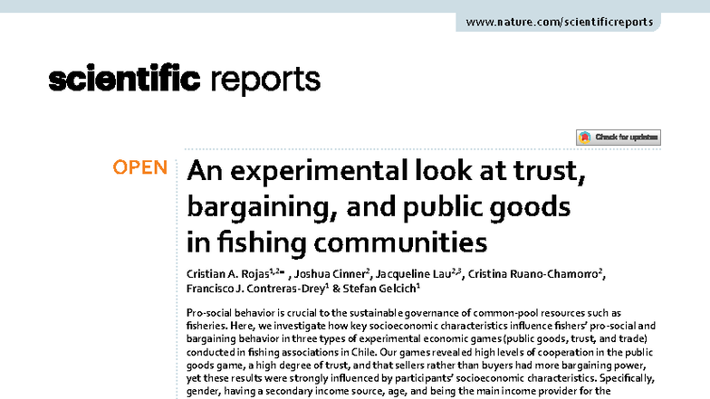 Experimental Insights on Trust, Bargaining, and Public Goods in Fishing ...