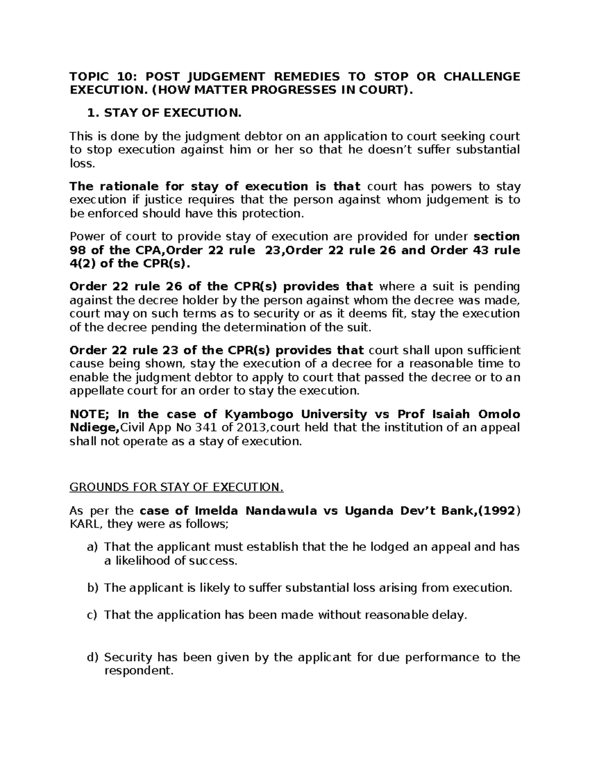 Topic 10: Post Judgment Remedies & Objector Proceedings (CIVIL) - Studocu