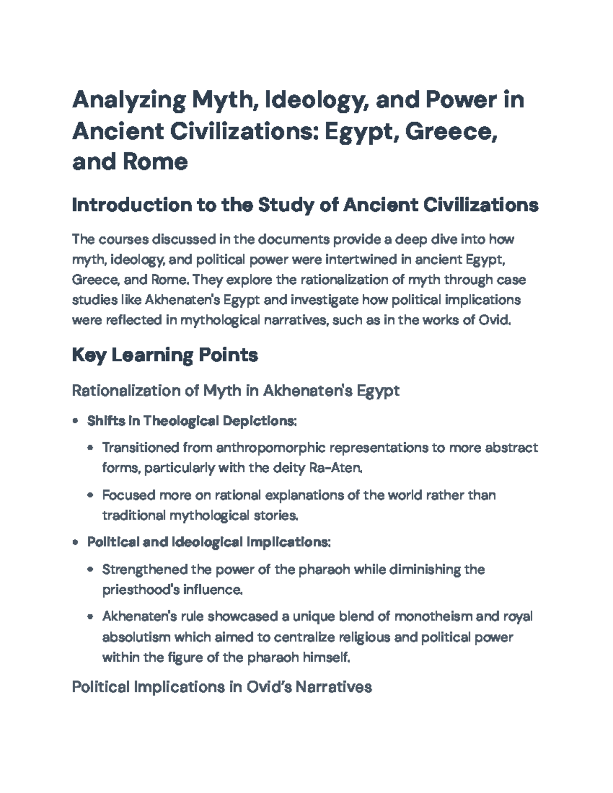 Analyzing Myth and Power in Ancient Egypt, Greece, and Rome: A Study ...