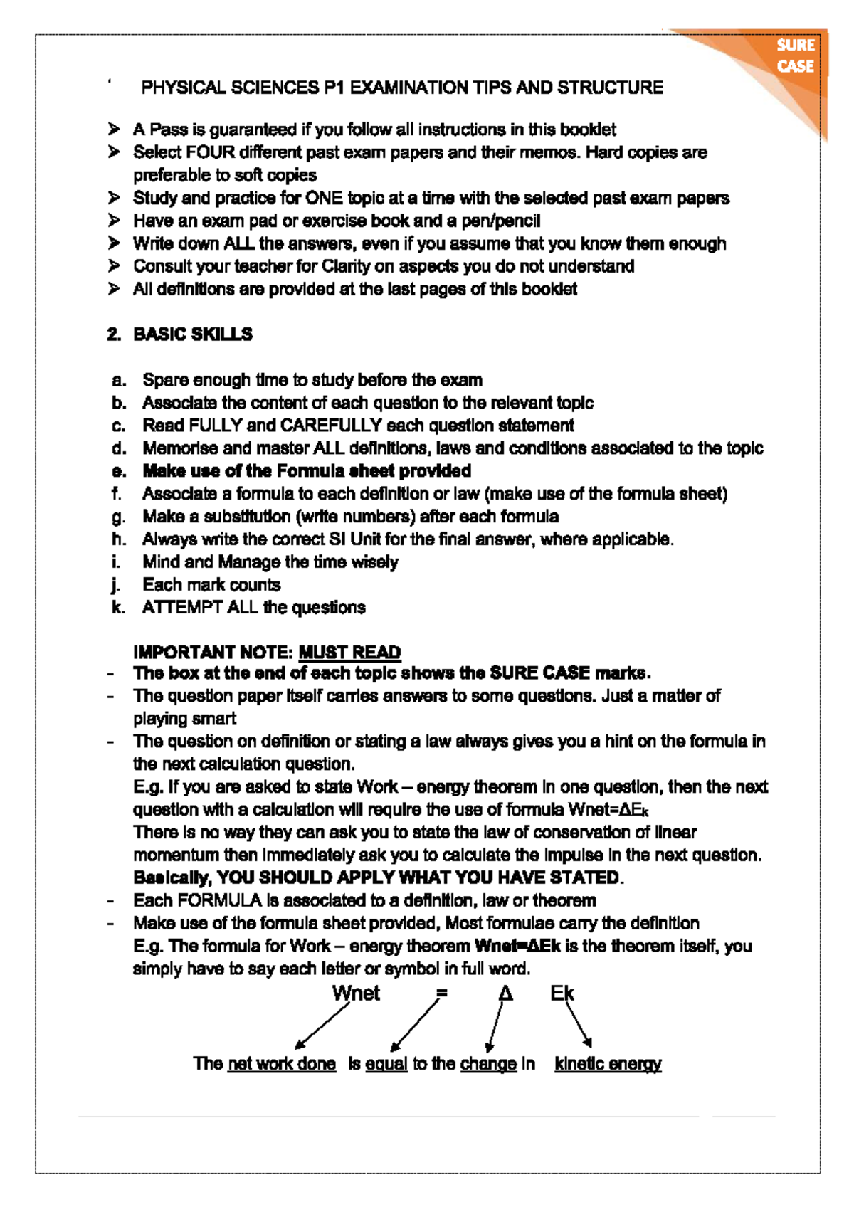 PHY P1 EXAMINATION TIPS: SURE CASE STUDY GUIDE AND STRATEGIES - Studocu