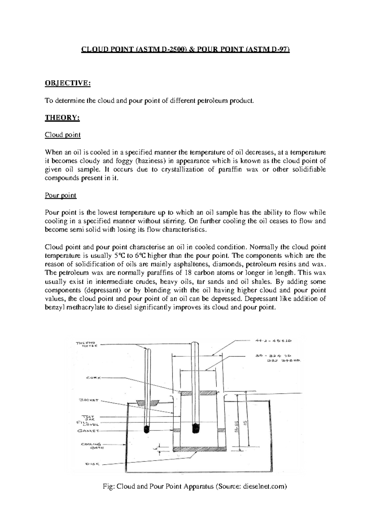 CLOUD POINT & POUR POINT DETERMINATION (ASTM) - Studocu