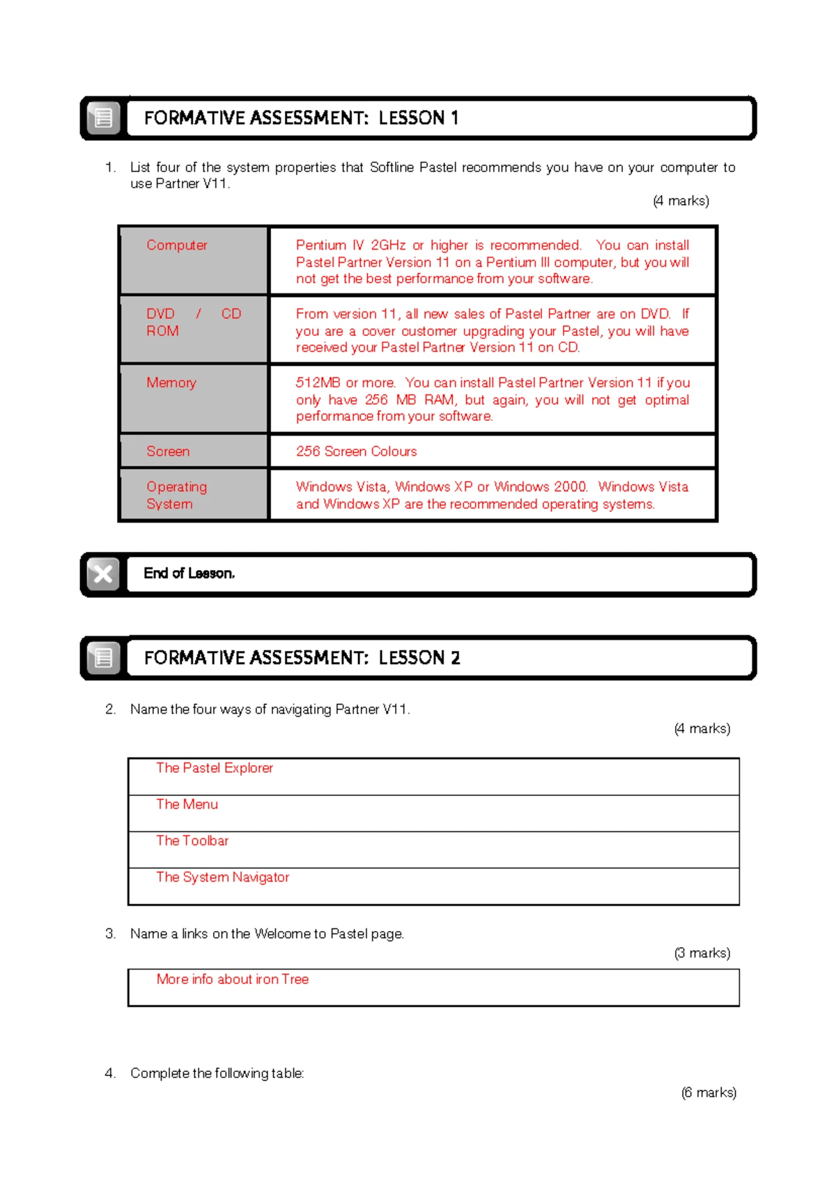 Pastel questions and answers from the pastel manual. - List four of the ...