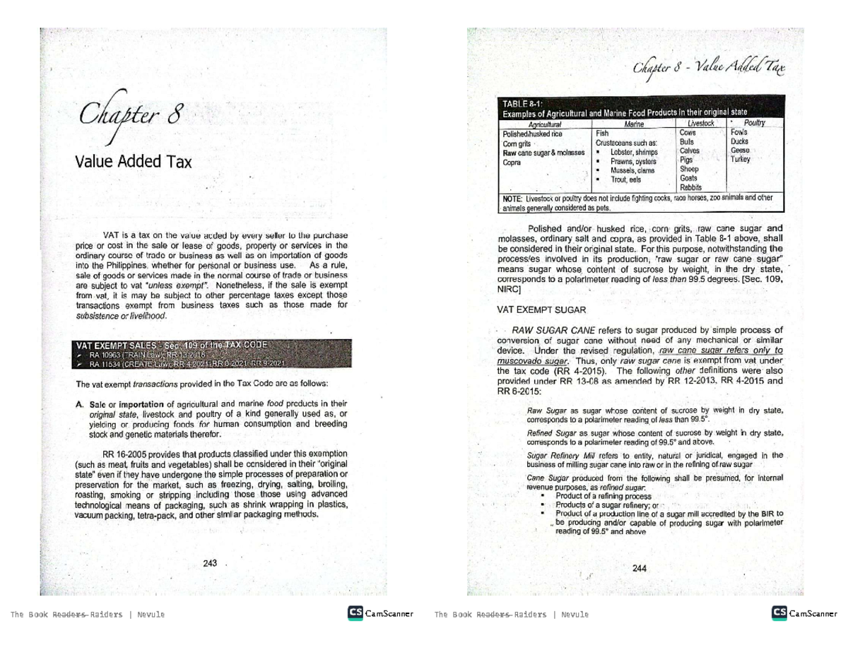CH 8 - Value Added Tax: Agricultural and Marine Products Overview - Studocu