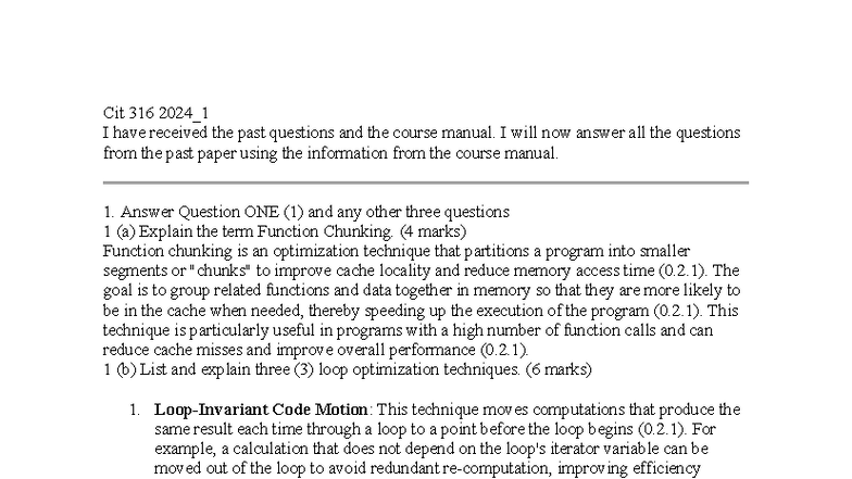 Cit 316 2024 - Answered Past Questions and Course Manual Insights - Studocu