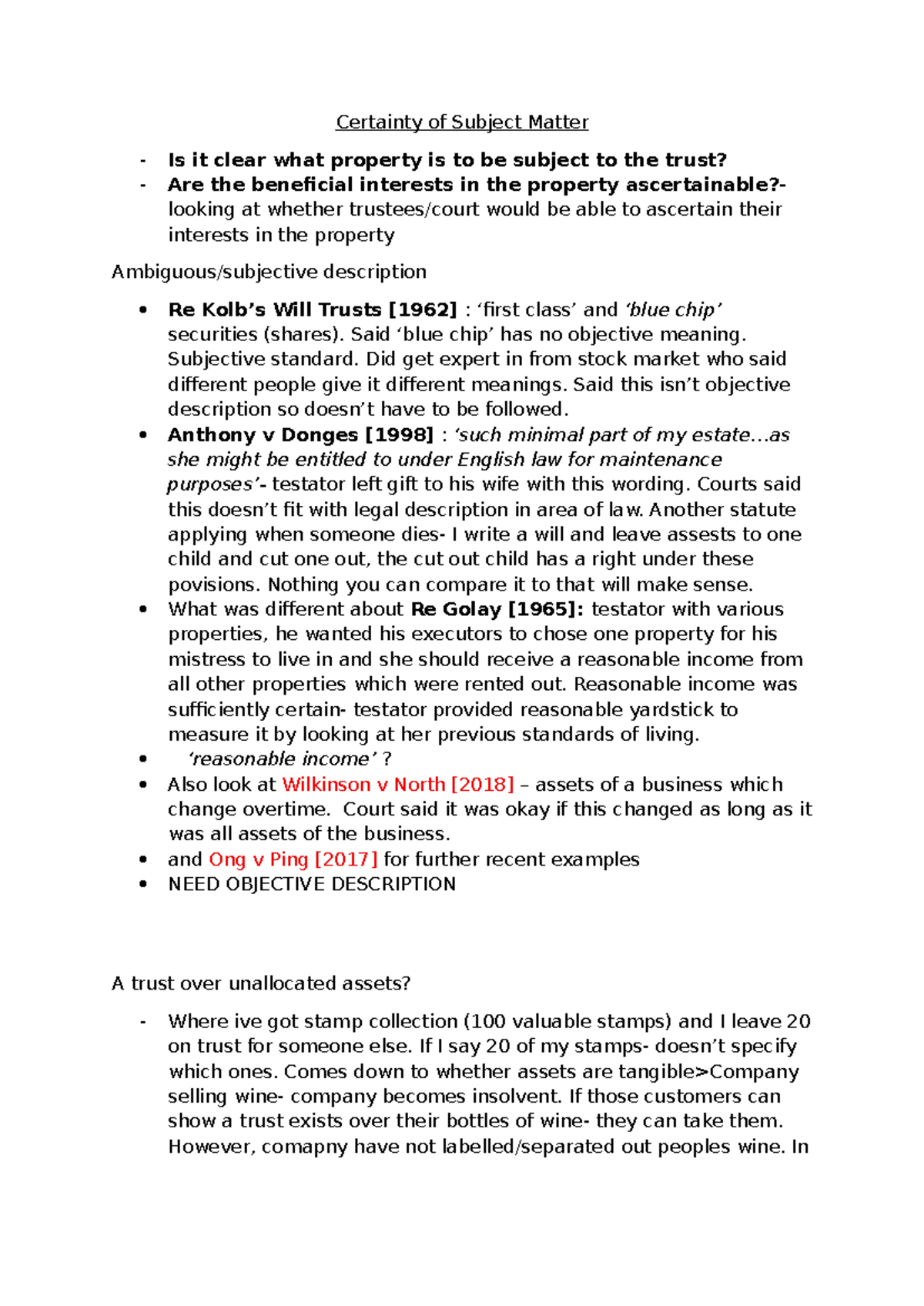 Certainty of Subject Matter in Trusts: Key Legal Cases and Principles ...