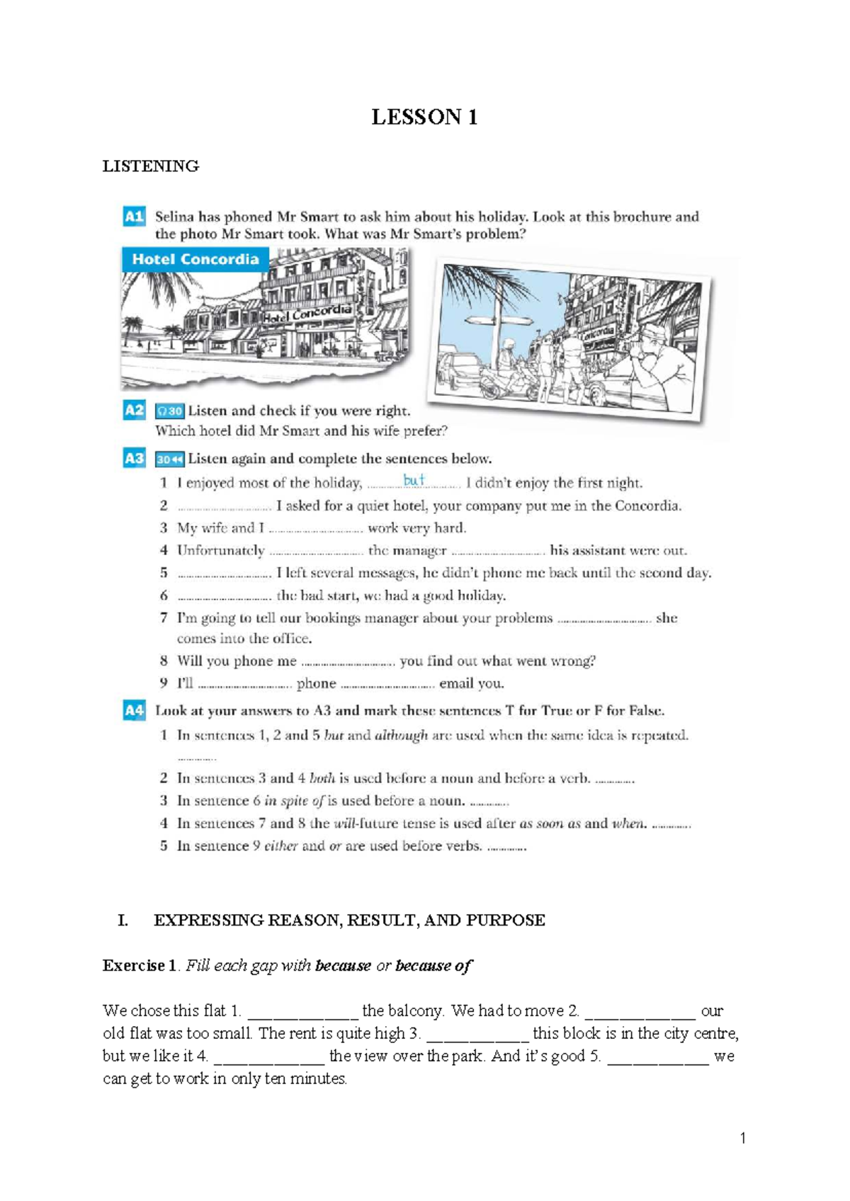Lesson 1 listening exercises: Expressing reason, result, and purpose ...