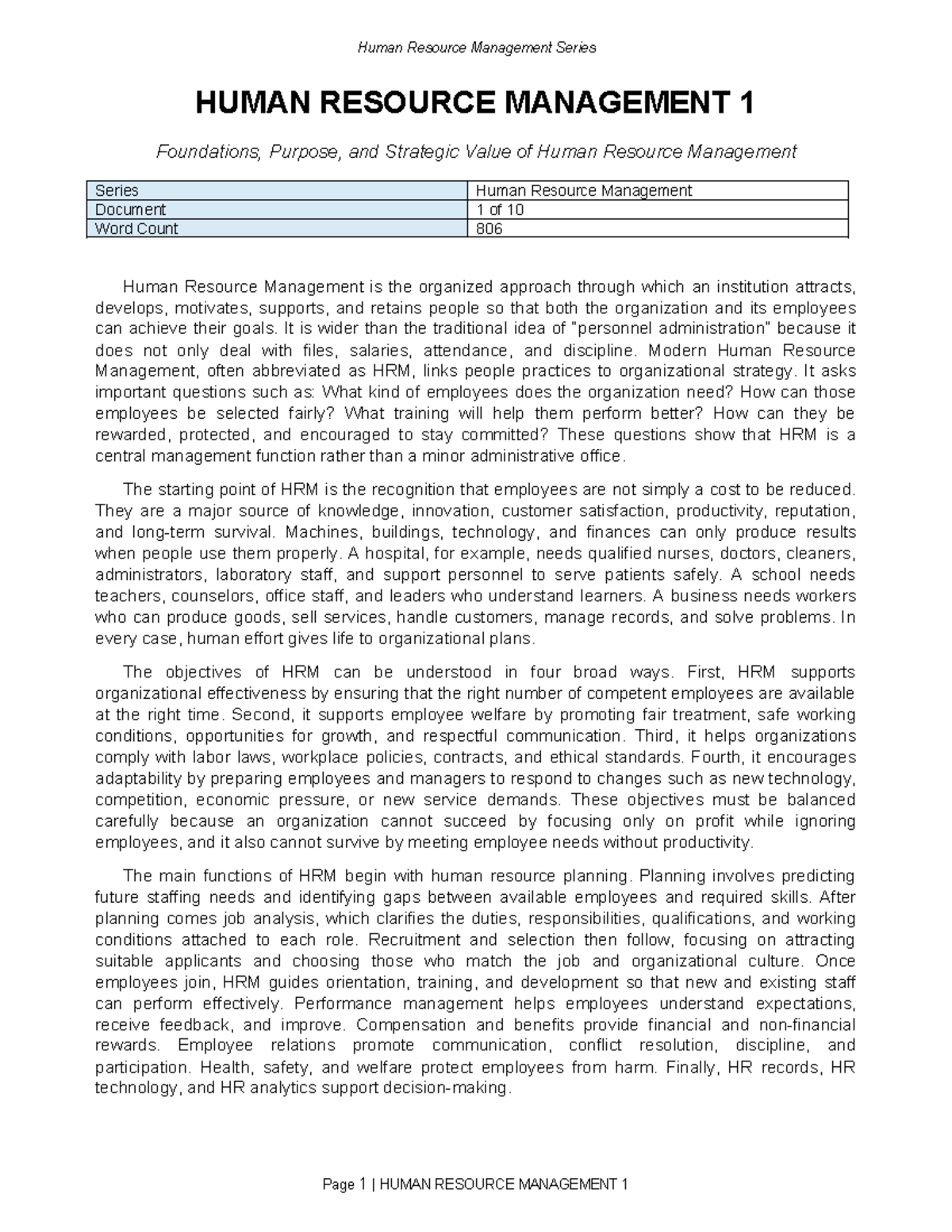 HRM 1: Foundations and Strategic Value of Human Resource Management ...