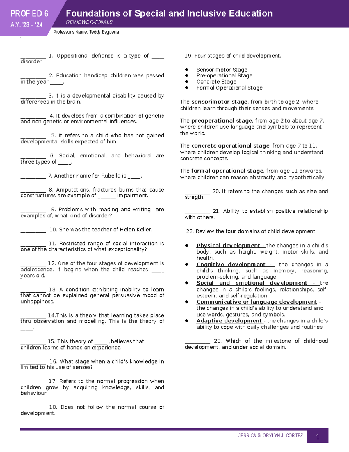 PROF ED 5 - Special and Inclusive Education Reviewer for Finals - Studocu