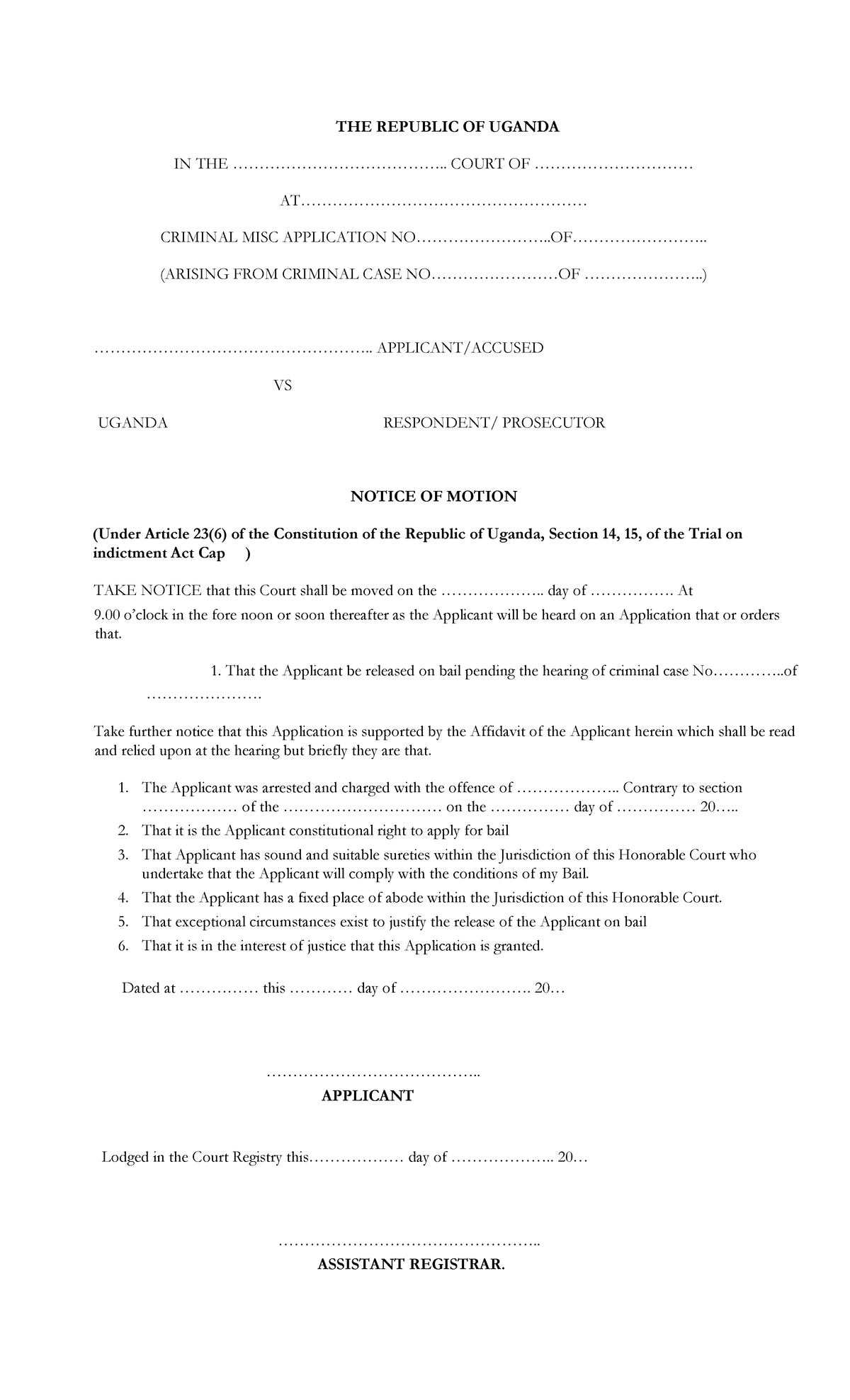 Notice of Motion - Criminal Misc Application Guidelines - Studocu