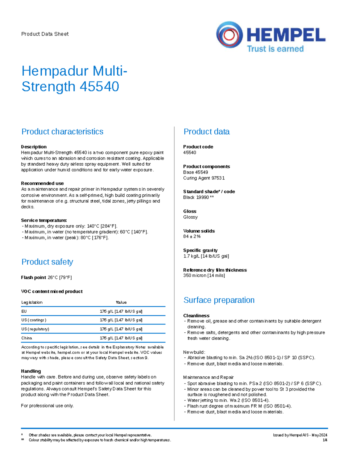 Hempel 45540 Product Data Sheet: Hempadur MultiStrength Overview - Studocu