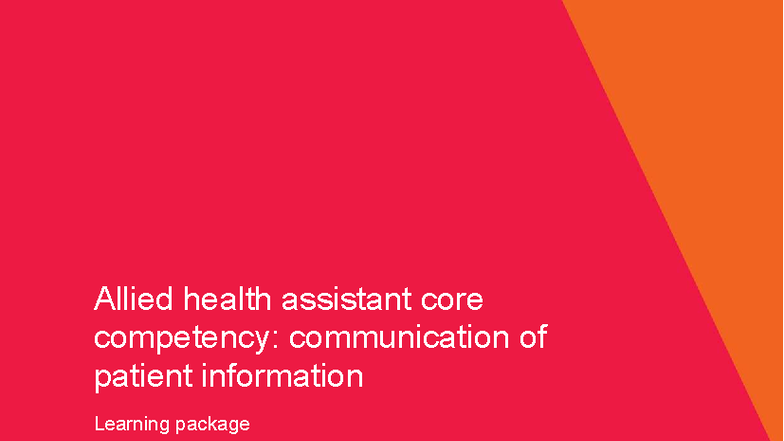 AHA Core Competency: Communication of Patient Info Learning Package ...
